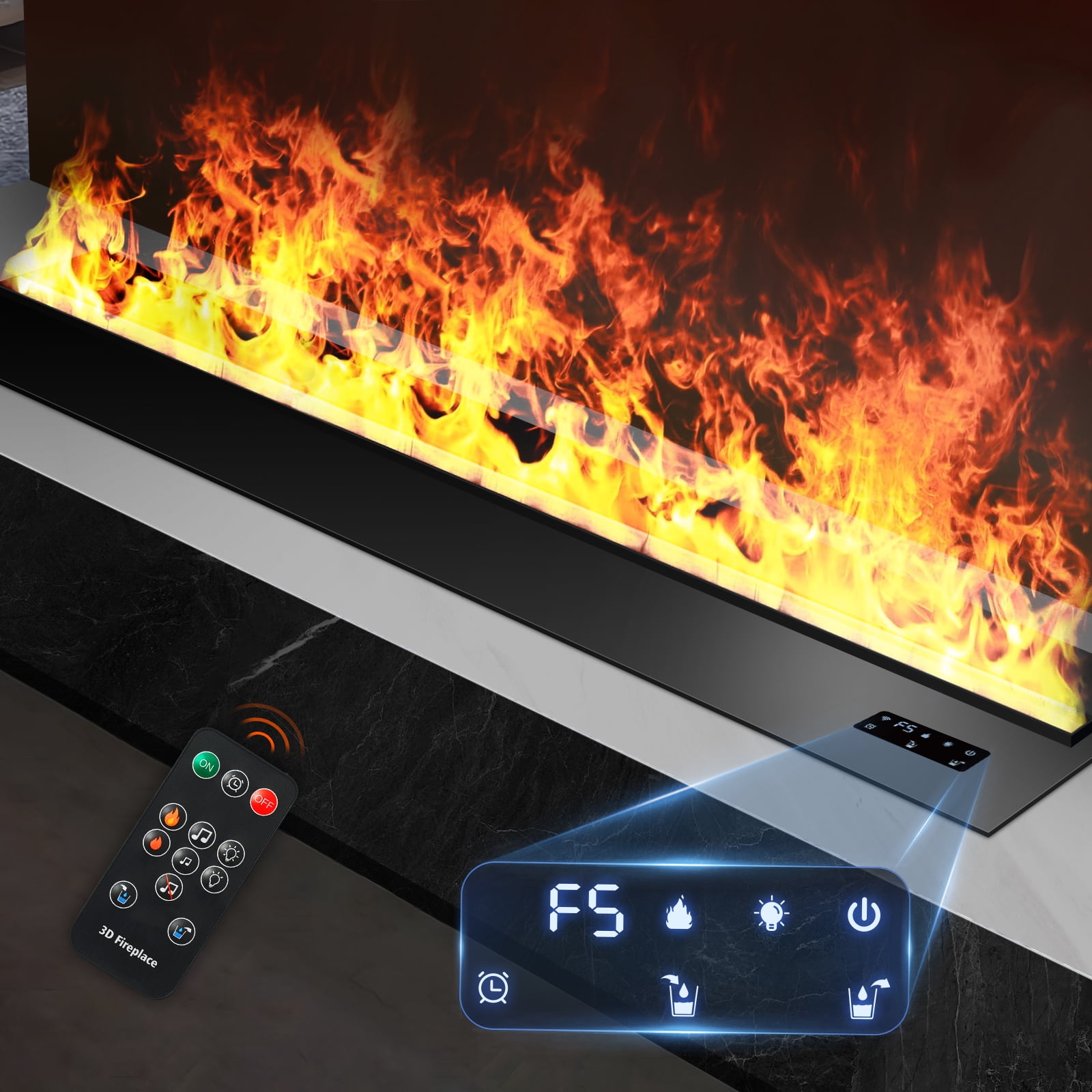 70.9in Electric Fireplace 3D Water Vapor Fireplace Recessed Realistic ...