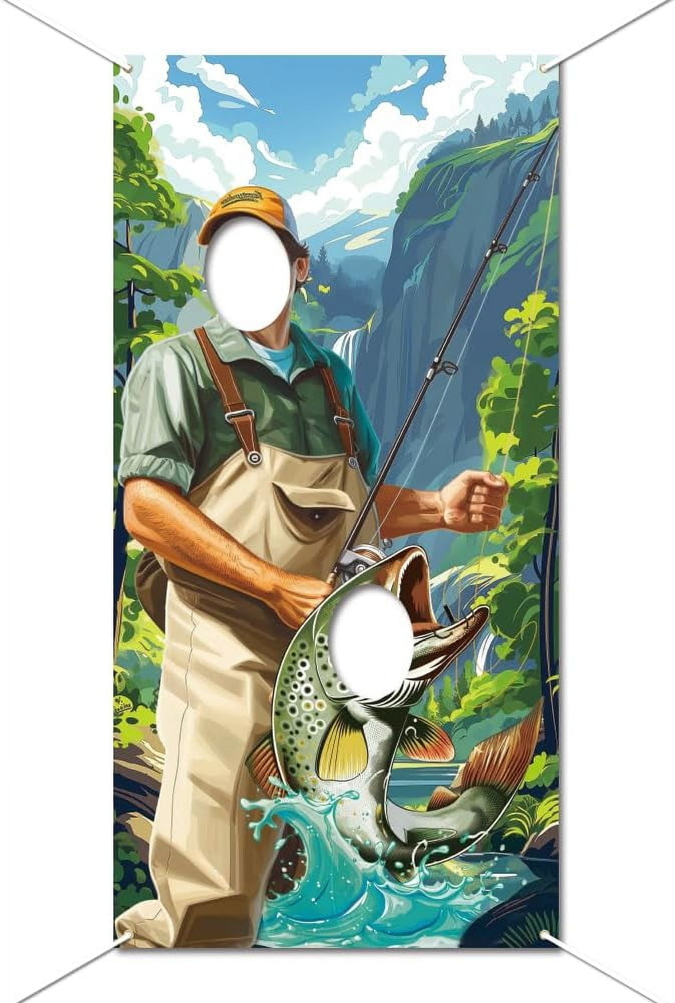 70.9x35.4 Inch Fishing Man Fish Mouth Face Photo Background Large ...