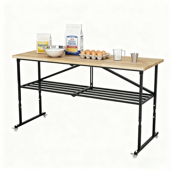 70" Adjustable Height Table with Locking Casters & Sliding Track ...