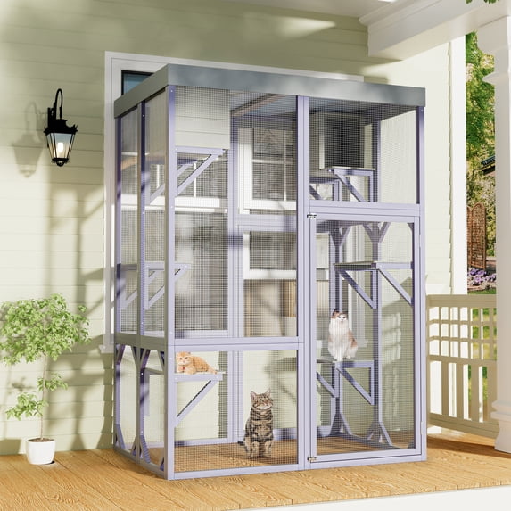 70" Catio Outdoor Cat Enclosure, Large Walk-in Cat House for Mulitiple ...