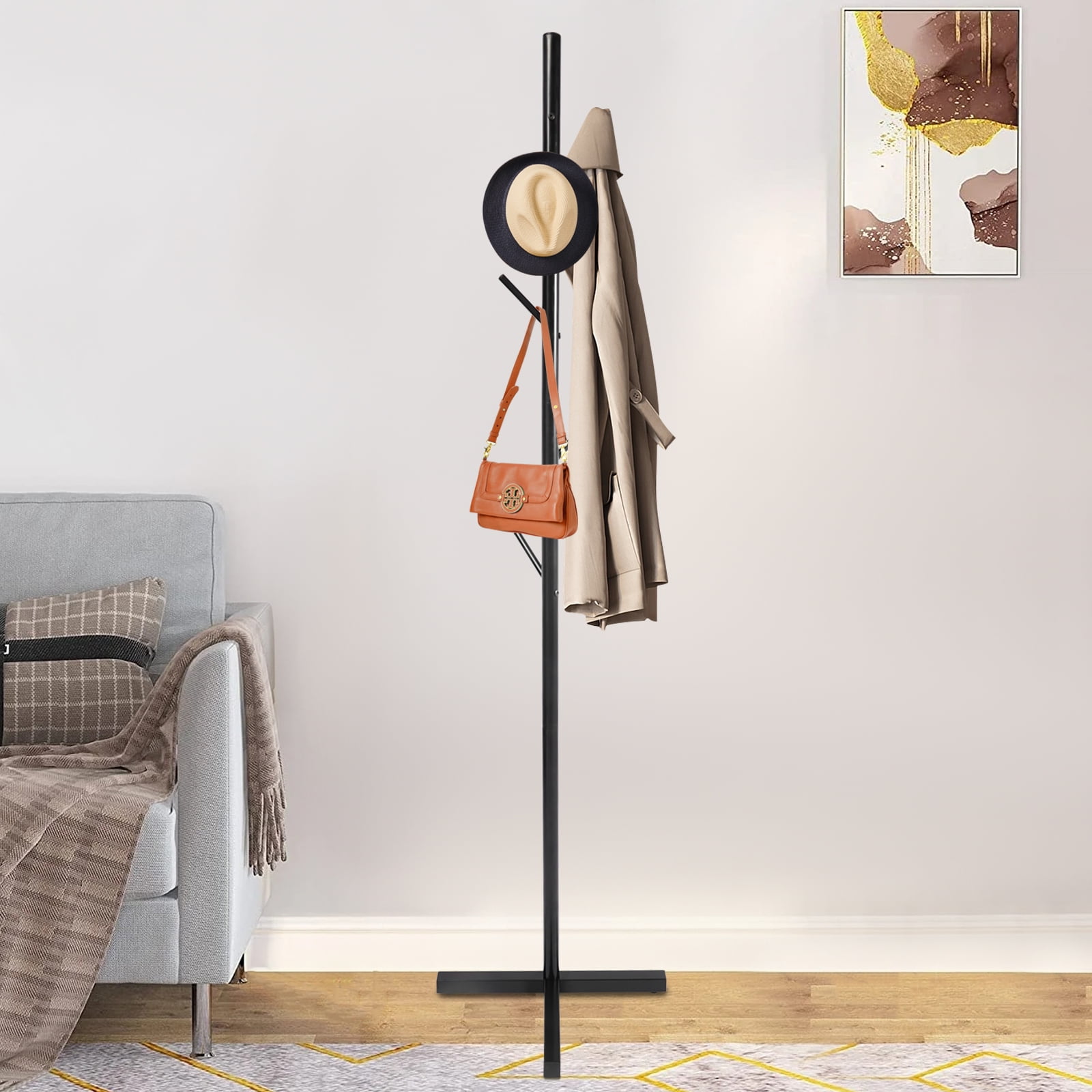 70" Coat Rack freestanding Stand Bamboo Wooden with 7 Hooks, Tree ...
