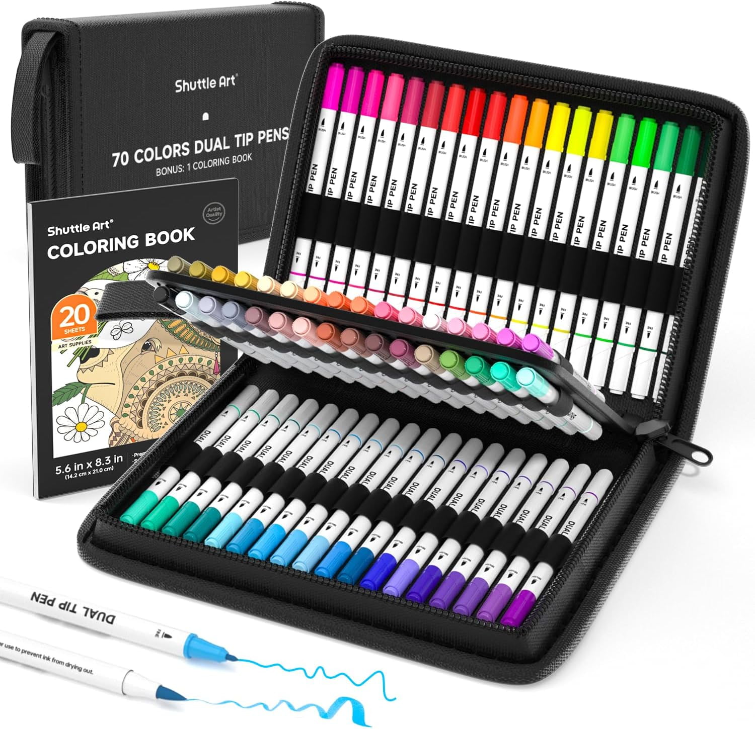 70 Colors Dual Tip Brush Pens, Fine and Brush Tip Markers Set with ...