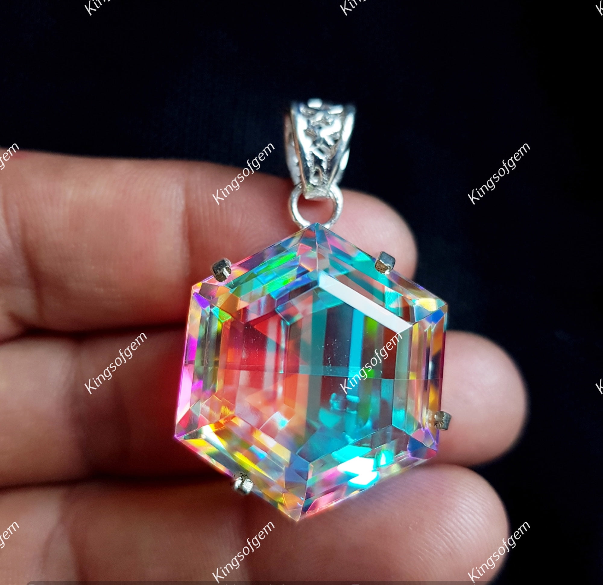 70+ Ct+ Rare Mystic Topaz Multi Color 925 Solid Silver Pendant Fancy ...