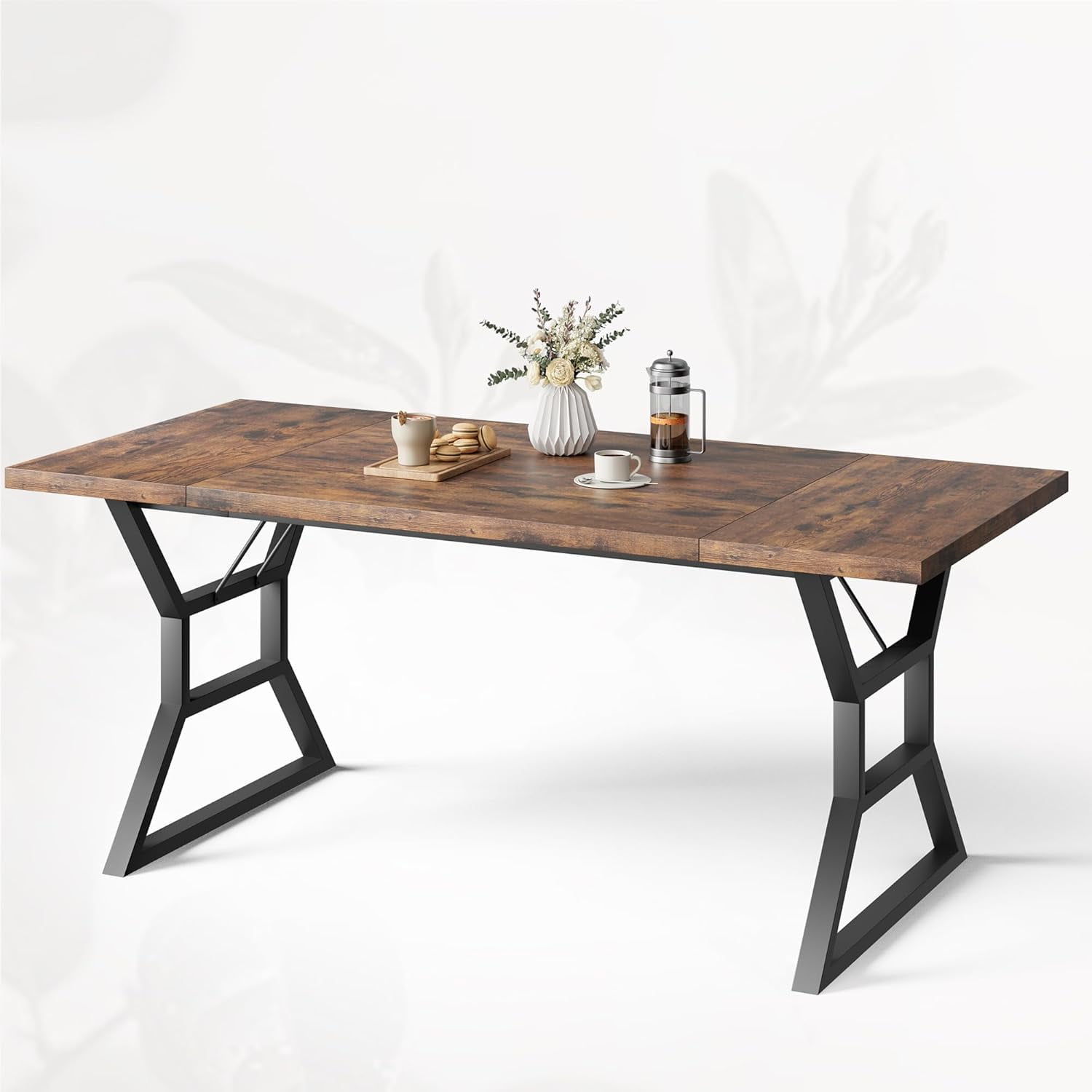 70" Dining Table for 6-8 People,Rectangular Kitchen Table with Metal ...