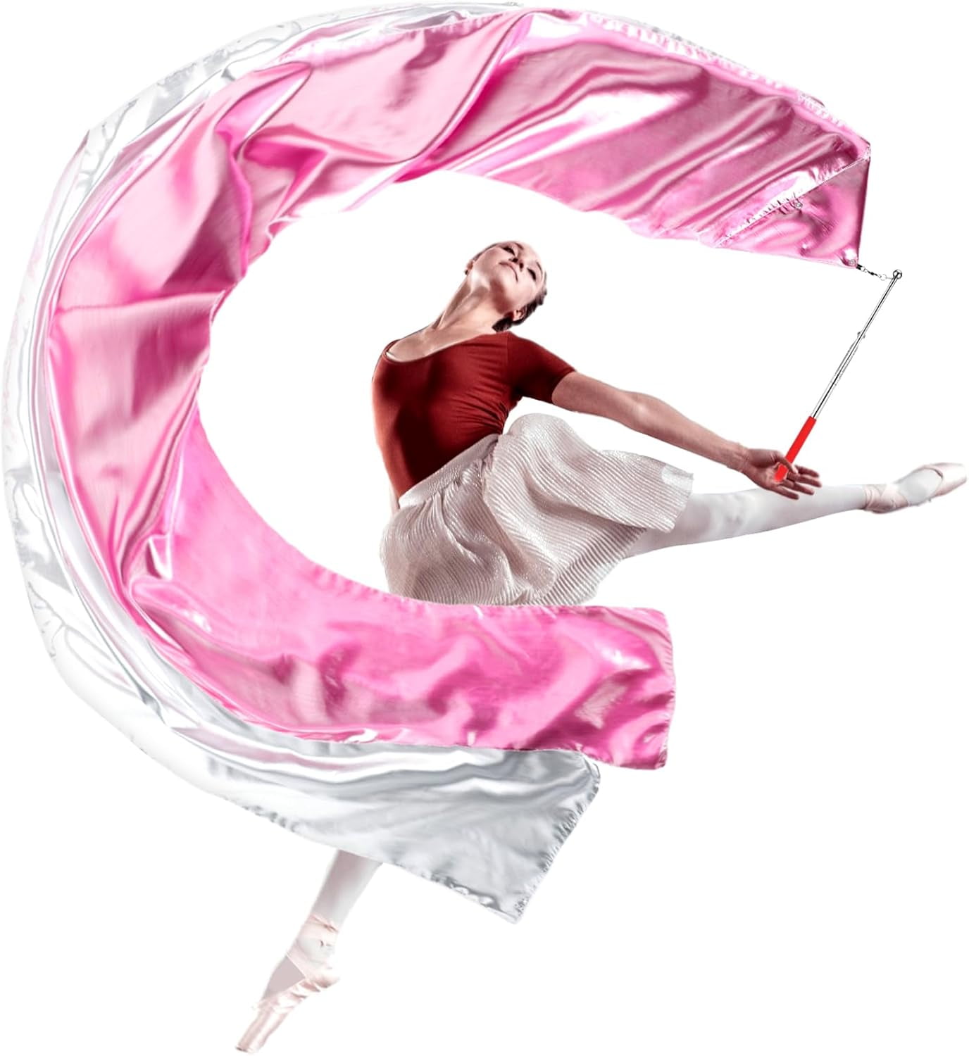 70" Double Layer Dance Streamer with Scalable Rod, Gymnastics Ribbon ...