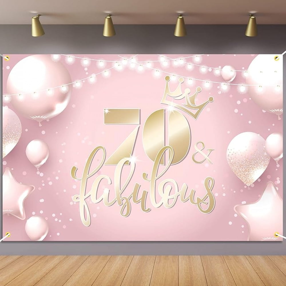 70 and Fabulous Backdrop Banner Happy 70th Birthday Background Decorations Seventy for Women Her ...