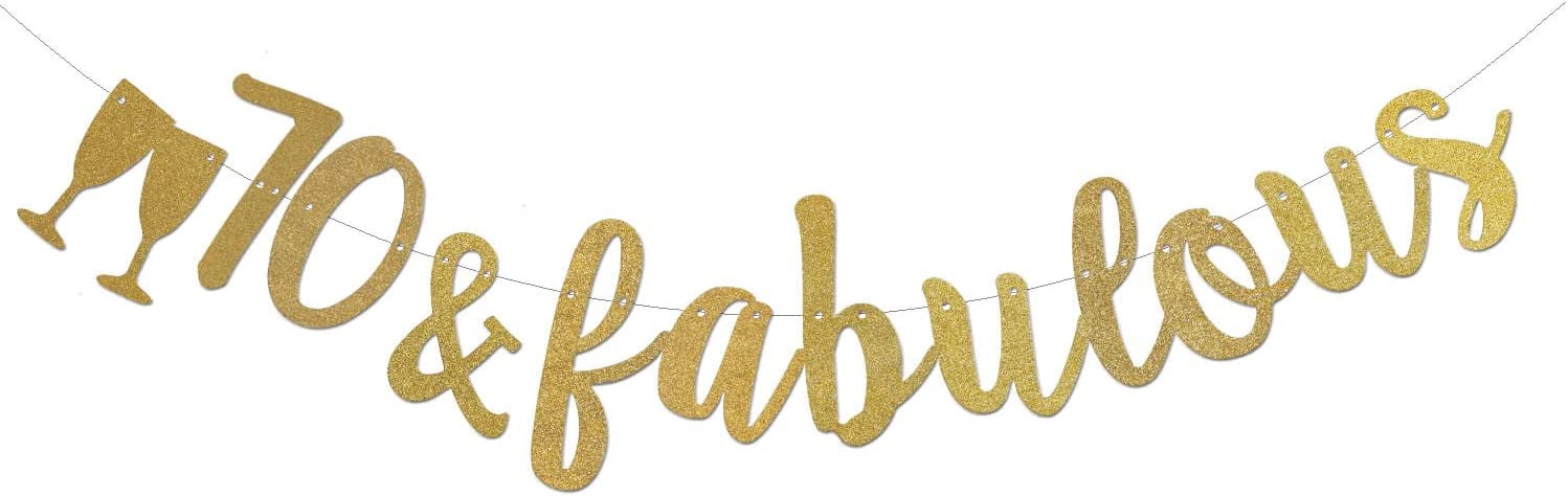 70 & Fabulous Banner, Gold Glitter Bunting Sign for Happy 70th Birthday ...