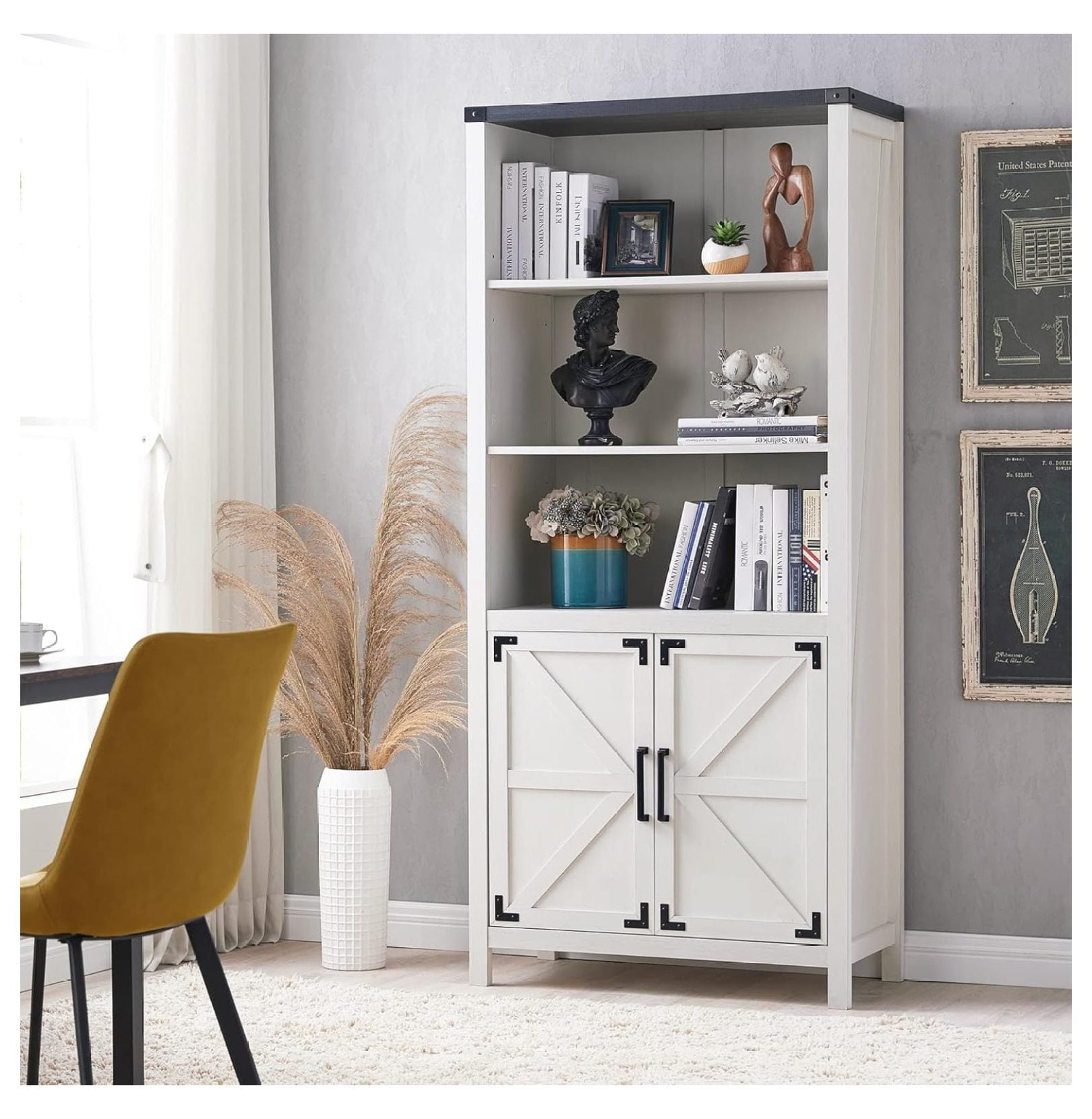 70" Farmhouse 5-Tier Storage Bookshelf-Bookcase with Adjustable Shelves ...