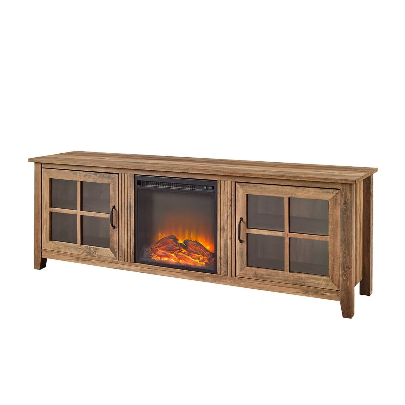 70" Rustic Oak Farmhouse Wood Fireplace TV Stand with Glass Doors and ...