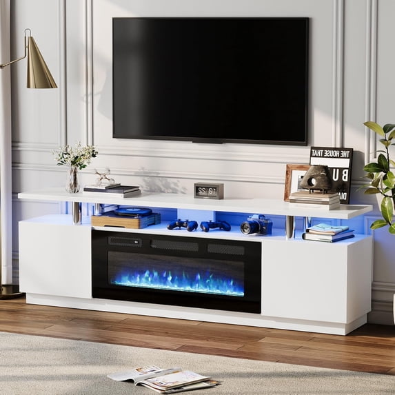 70" Fireplace TV Stand with 36" Electric Fireplace Heater, 12 Flame and ...
