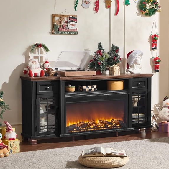 70" Fireplace TV Stand for 80 Inch TV, Modern Farmhouse TV Cabinet with ...