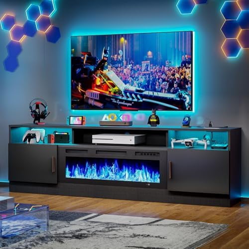 70" Fireplace TV Stand with Power Outlet for TVs UP to 80", Electric ...