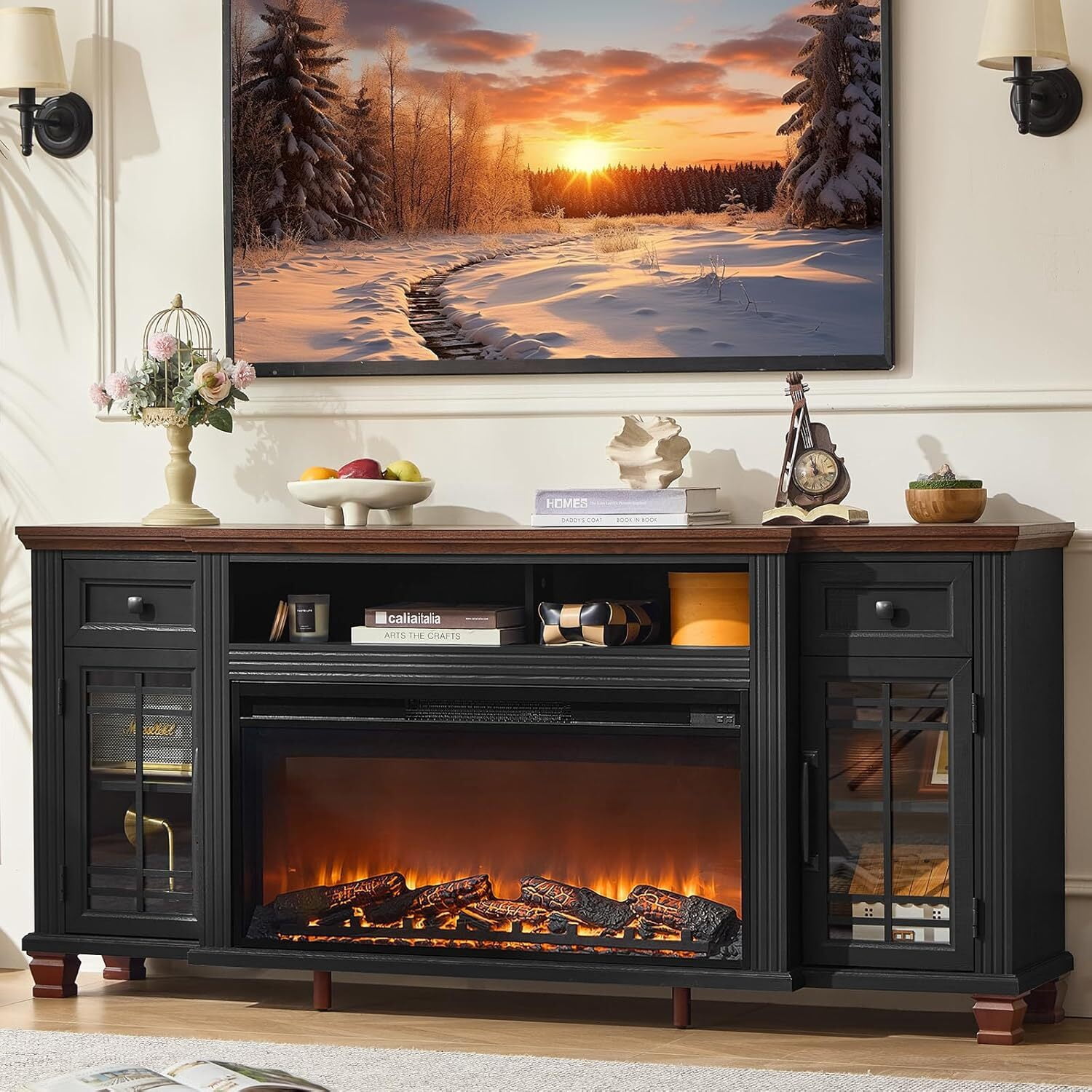 70" Fireplace TV Stand for TV up to 80", Entertainment Center with 36.5 ...