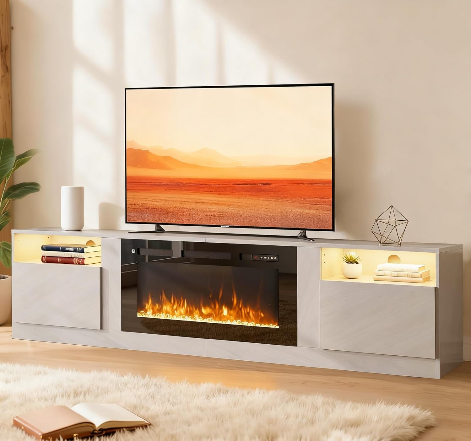 70" Fireplace TV Stand for TVs Up to 80", LED Light Entertainment ...