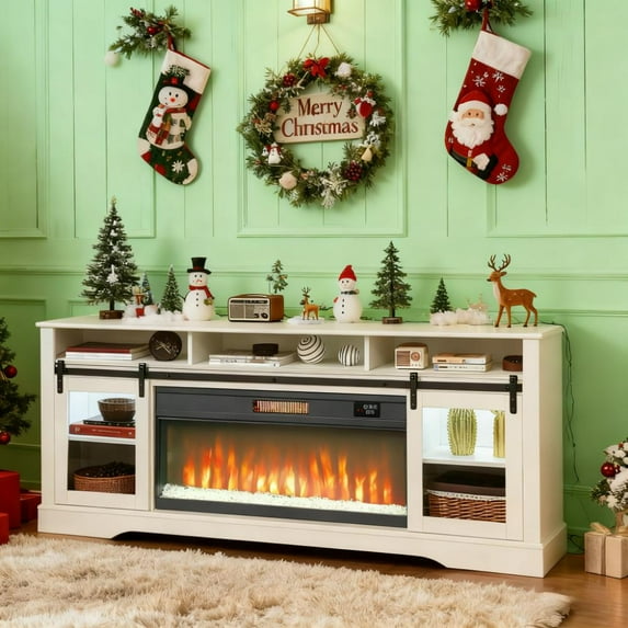 70" Fireplace TV Stand, Wood Entertainment Center with Storage, Console ...