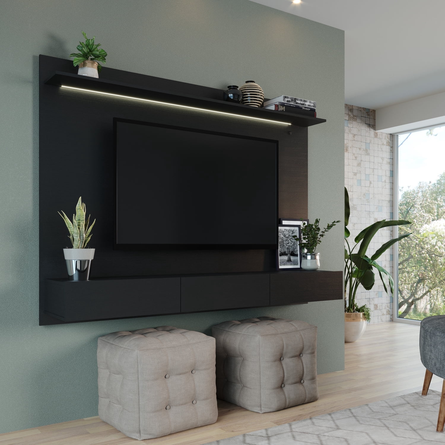 "70"" Naomi Home Entertainment Center with LED Lights, Floating TV ...
