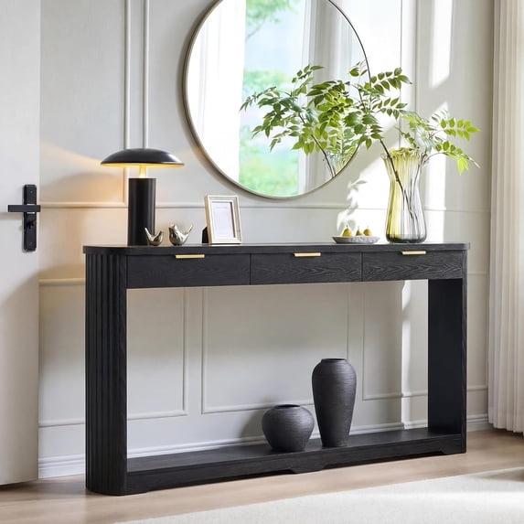 70" Fluted Narrow Console Table, Modern 8.7 Inch Deep Entryway Table ...