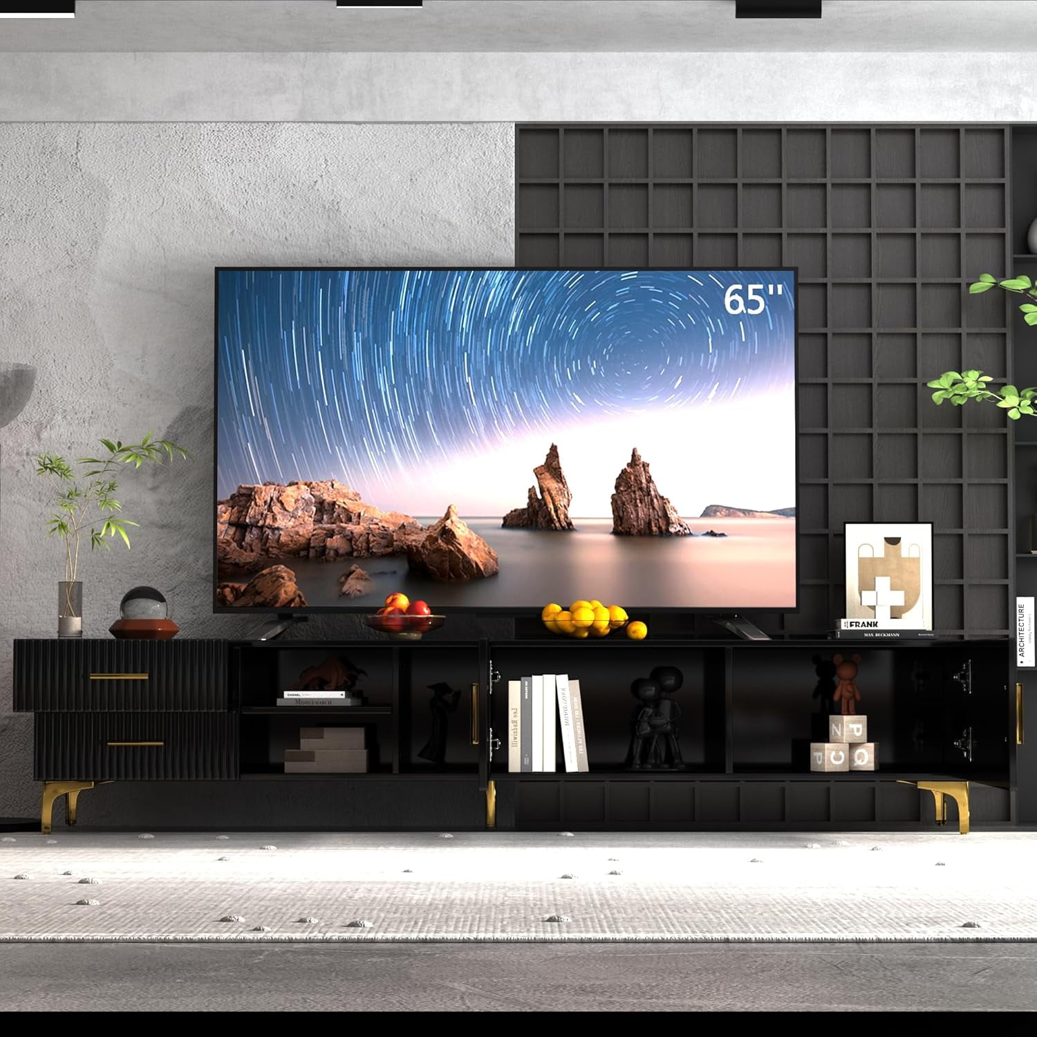 70" Fluted TV Stand for 75 inch tv up to 80", Modern High Gloss ...