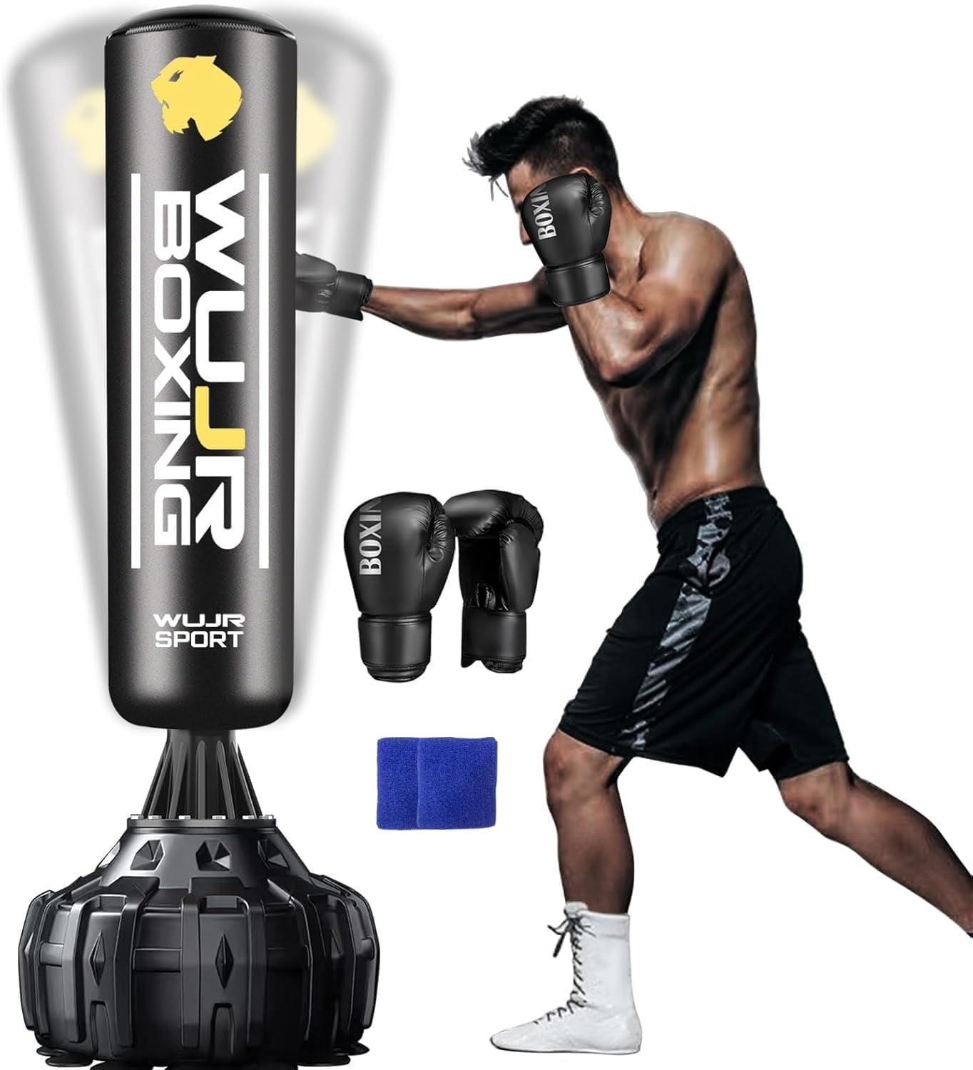 70'' Freestanding Punching Bag with Boxing Gloves Heavy Boxing Bag with ...