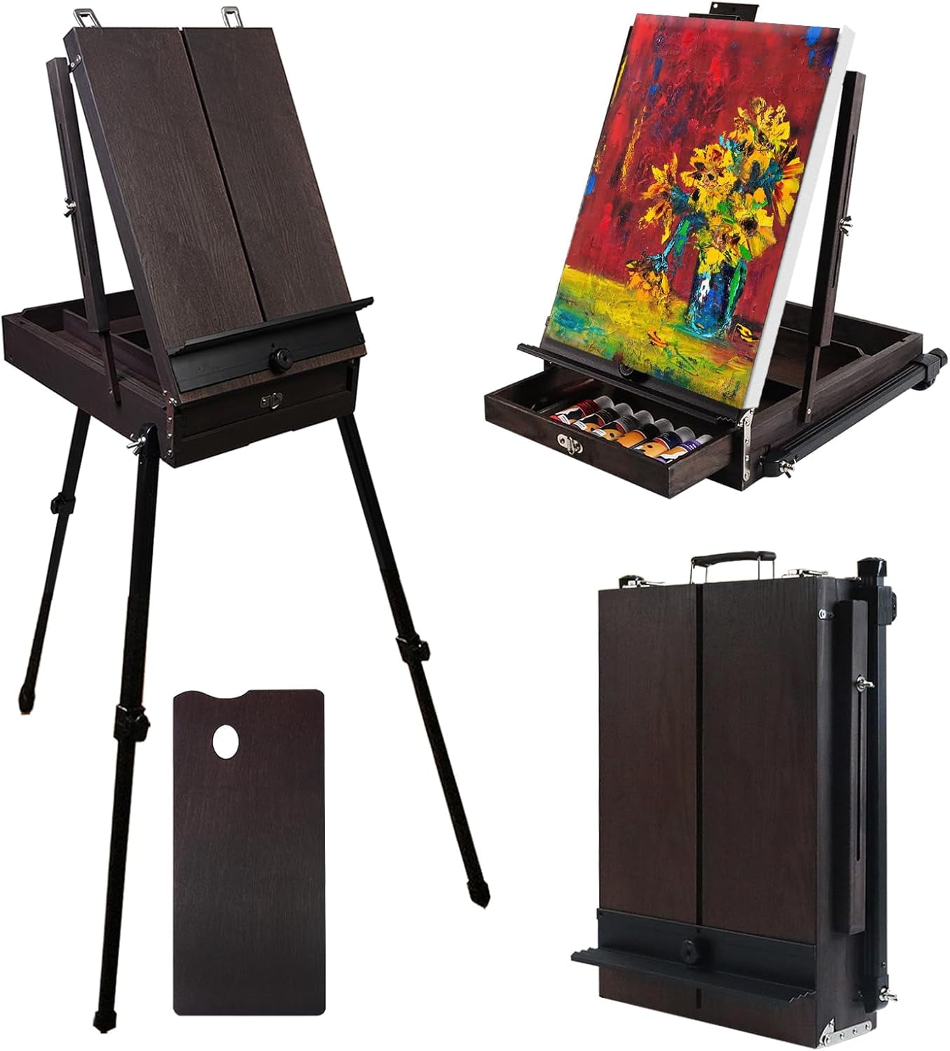 70” French Easel with Aluminum Legs, Folding Sketch Painting Easel with ...