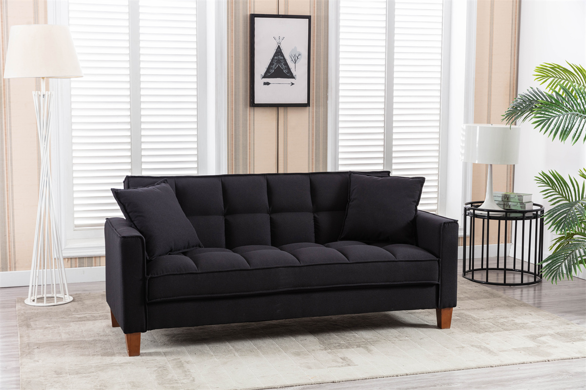 70'' Futon Sofa, Upholstered Loveseat Sofa with Square Arm and Solid ...