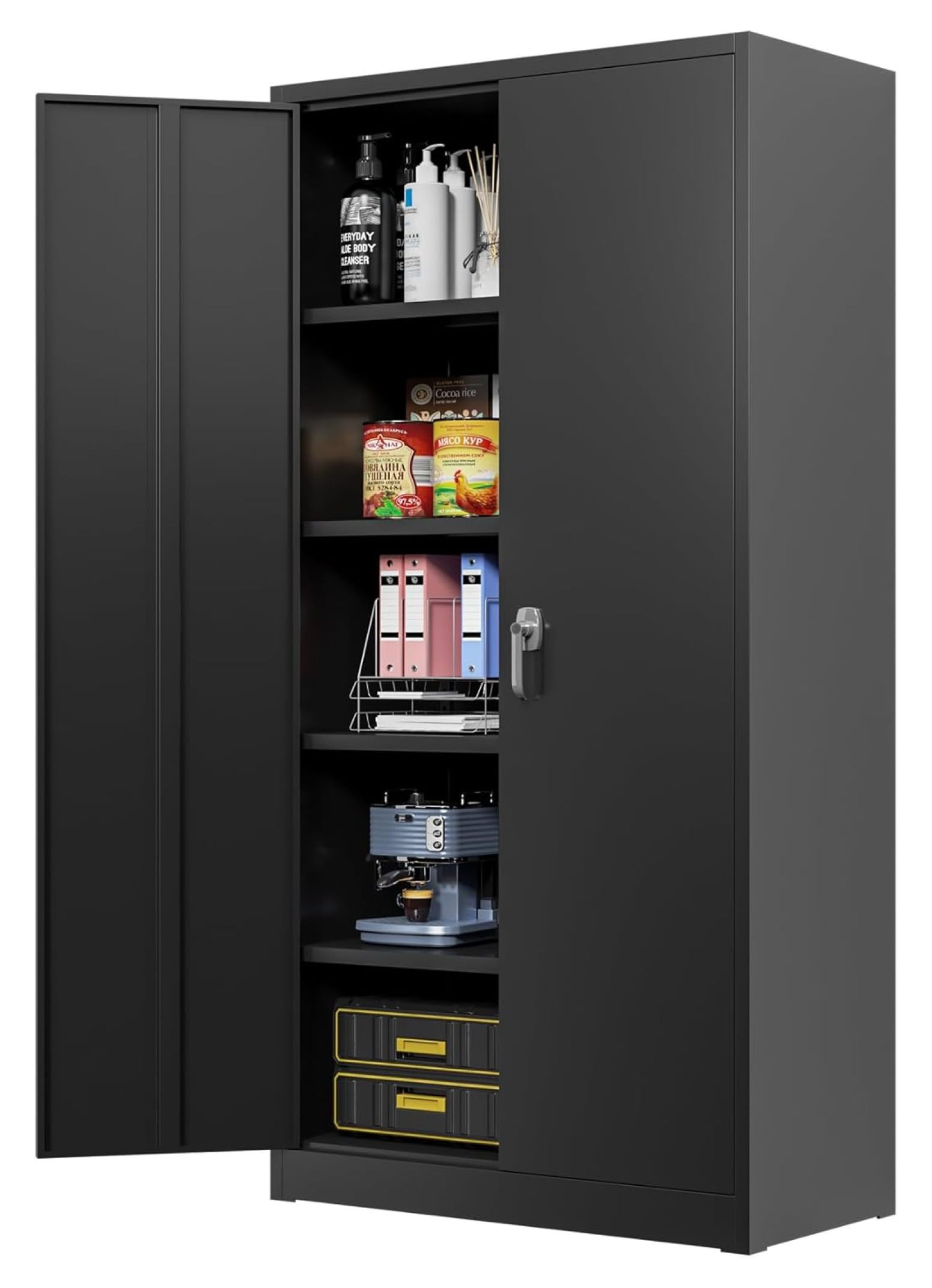 70''H Metal Storage Cabinet with 2 Lockable Door, Locking Garage ...