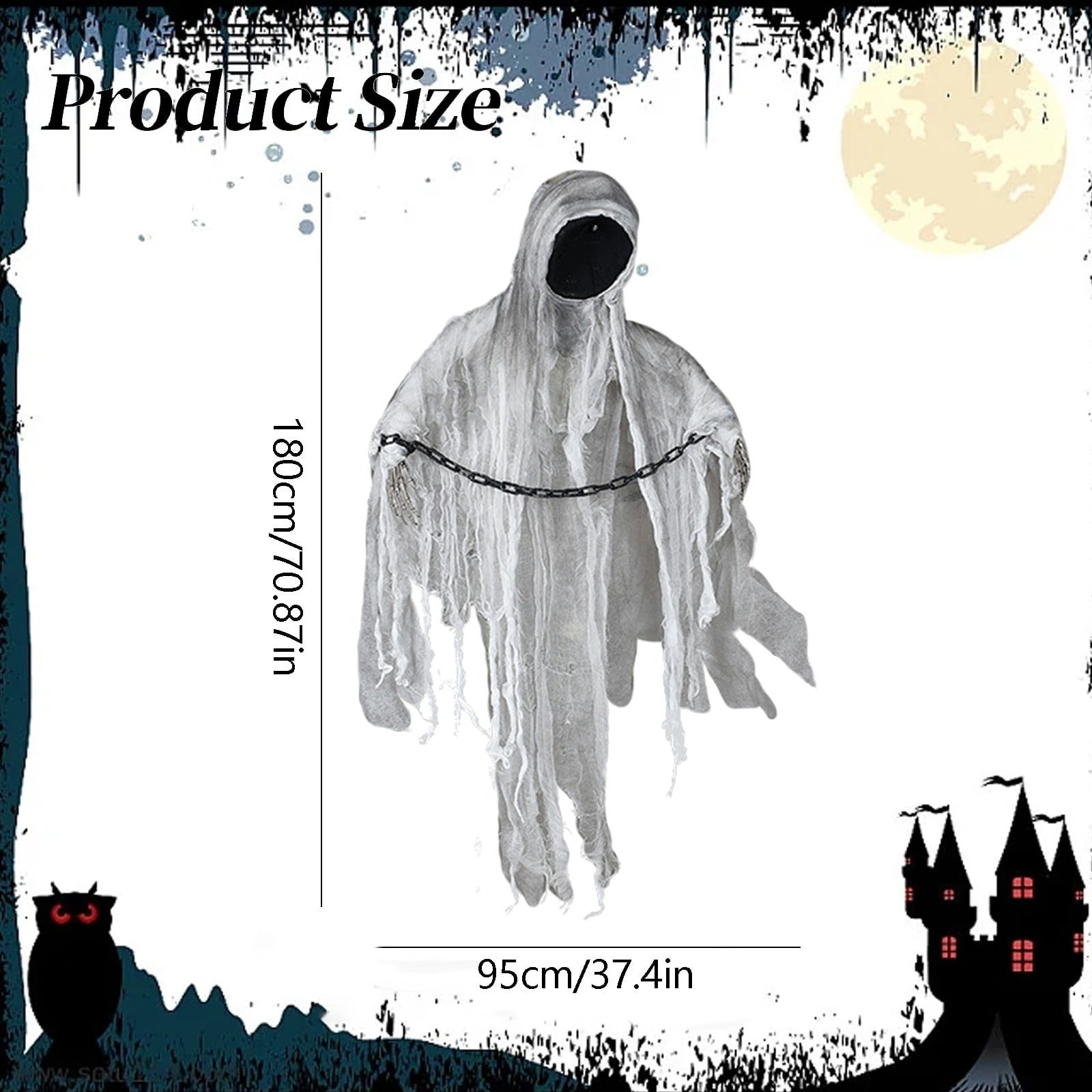 70" Halloween Hanging Faceless Ghost Decoration – Battery Operated Grim Reaper with Lights and ...