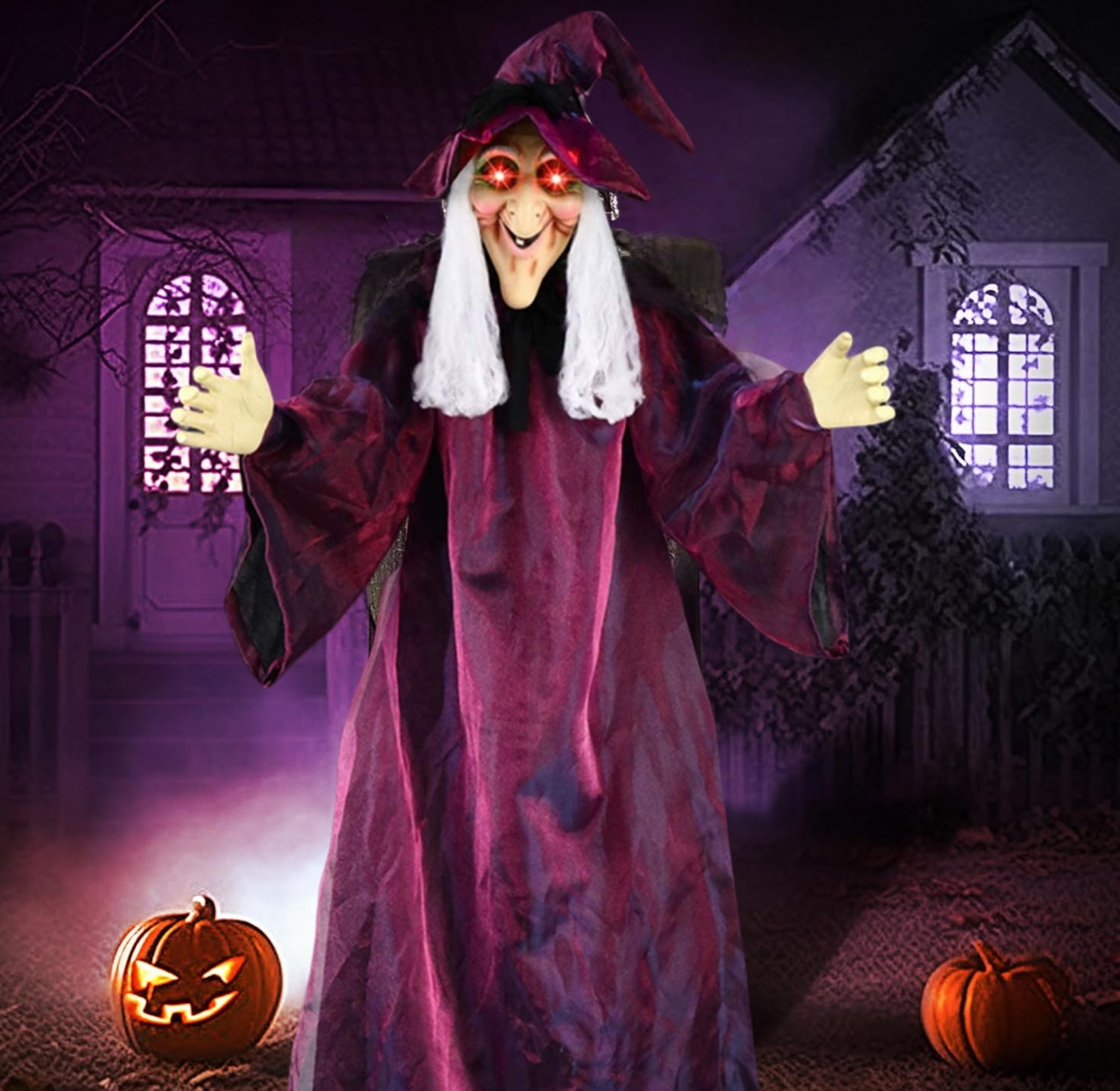 70"Halloween Hanging Witch Prop, Life-Size Voice-Activated Witch with ...