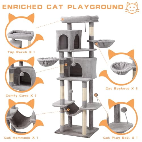 70-Inch Cat Tree,Large Cat Tree Tower with Hammock, Scratching Post ...