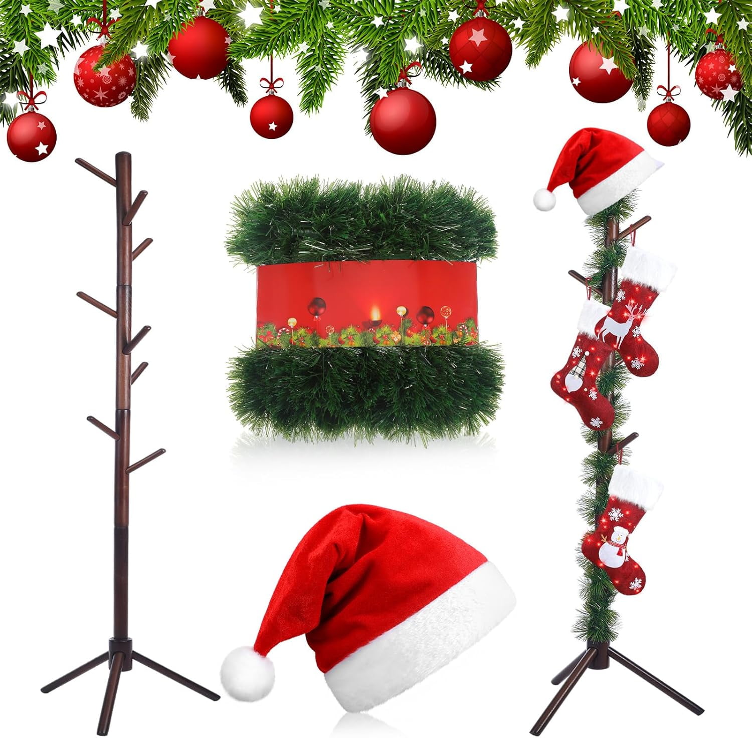 70 Inch Christmas Stocking Holder Stand Freestanding Wooden Stocking ...