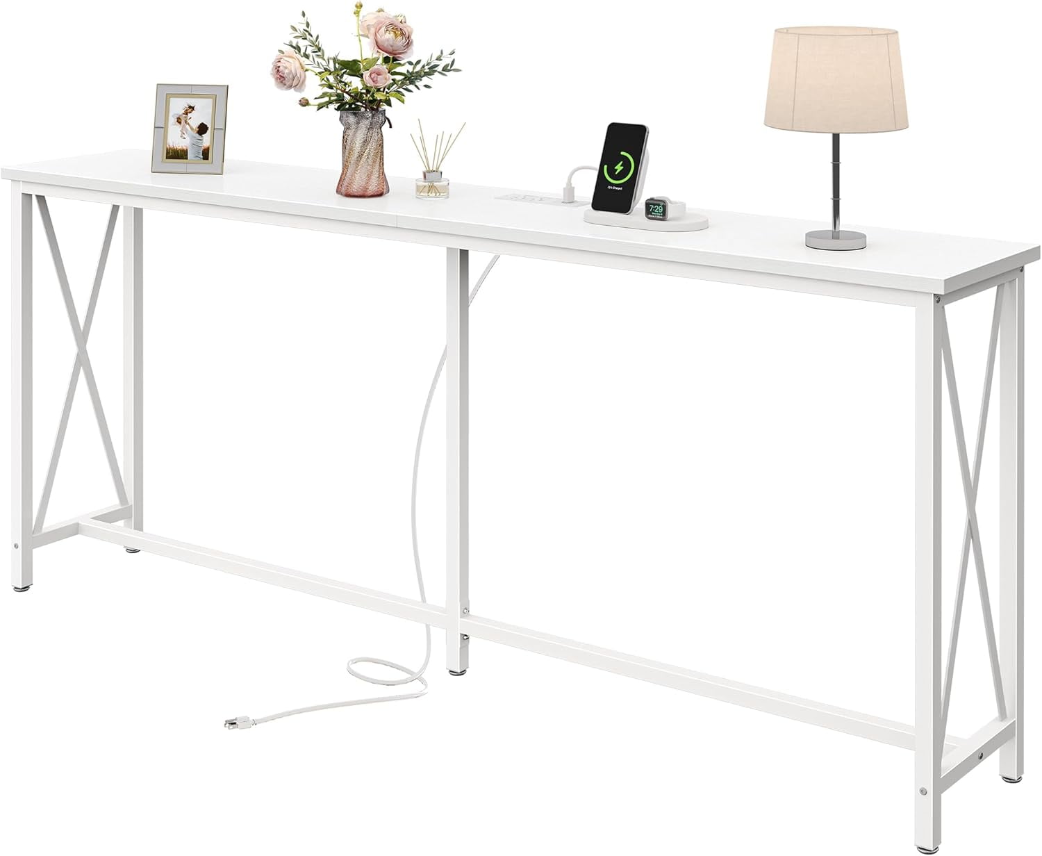 70 Inch Console Table with 2 Outlets, 1 Type-C and 1 USB Port, Extra ...