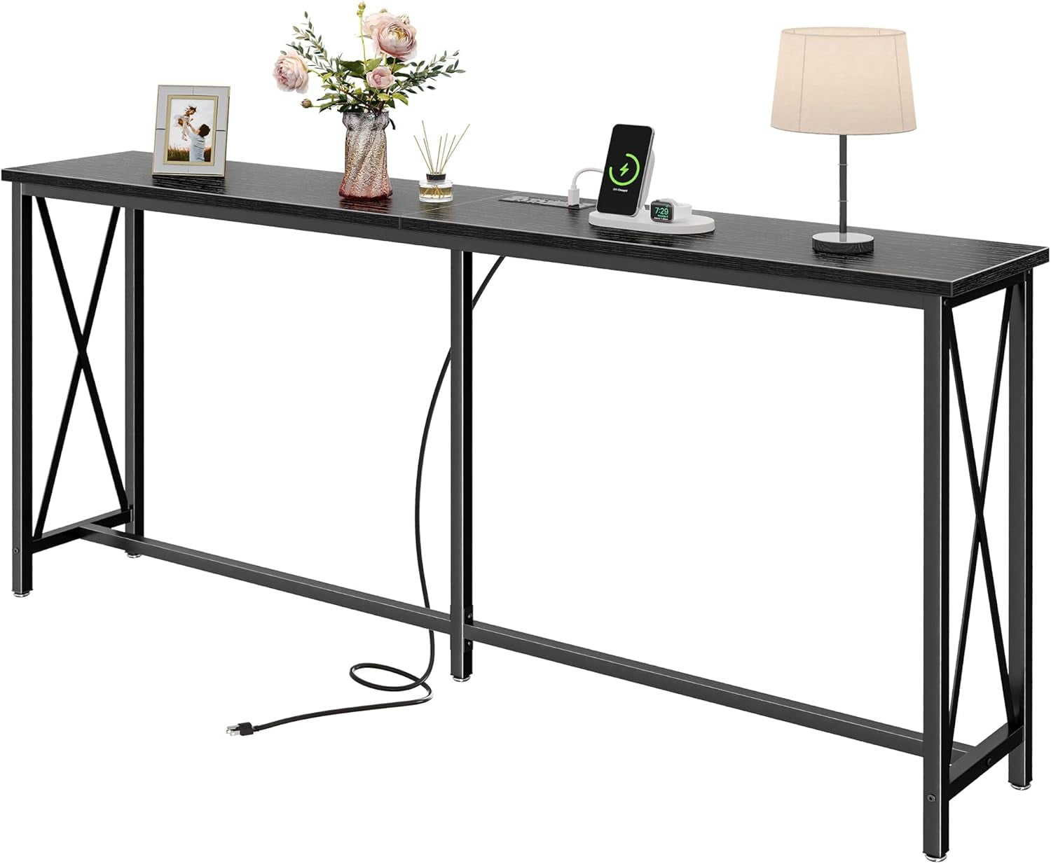 70 Inch Console Table with Outlets and USB-C Port, Extra Long Behind ...