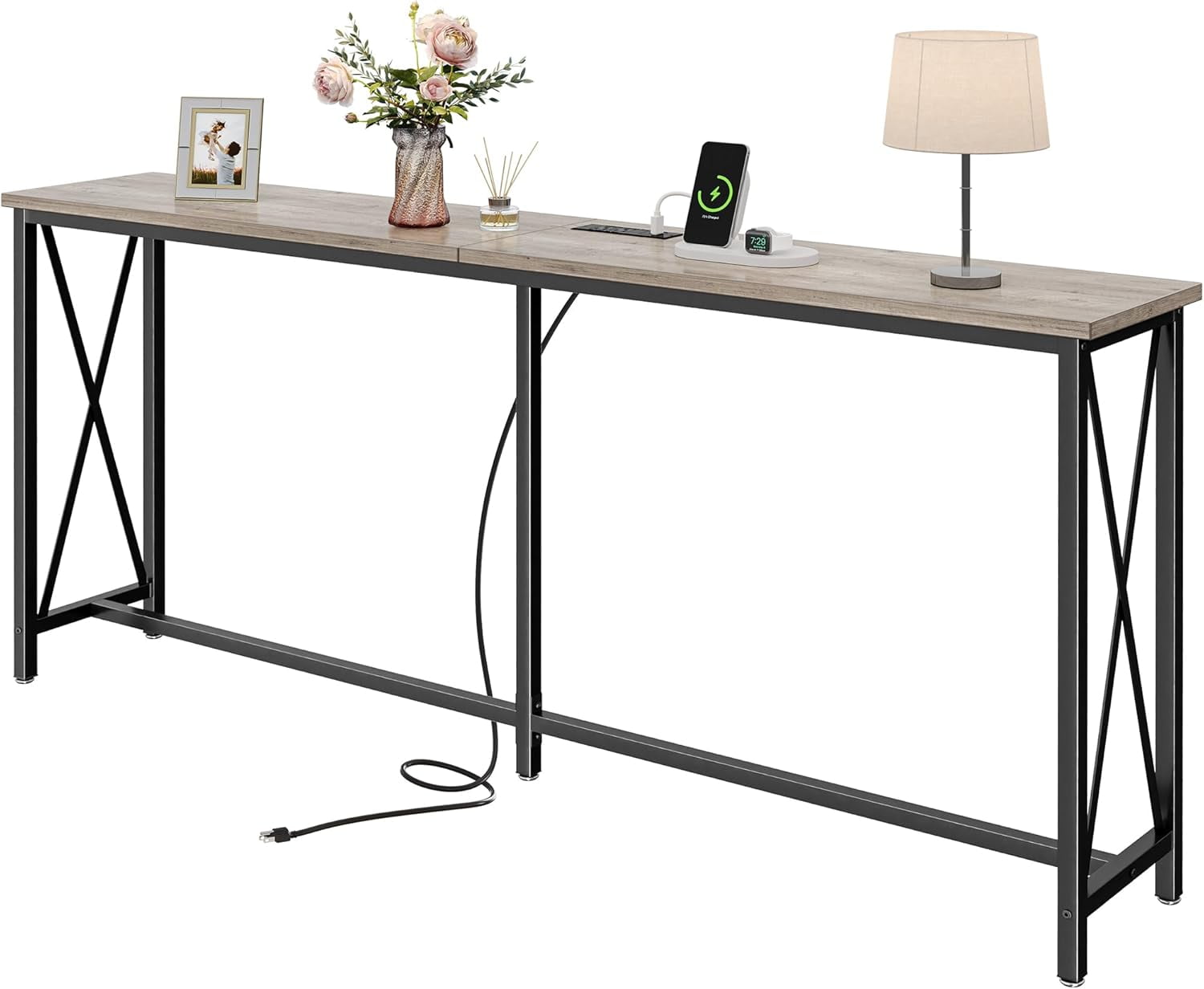 70 Inch Console Table with Outlets and USB-C Port, Extra Long Behind ...