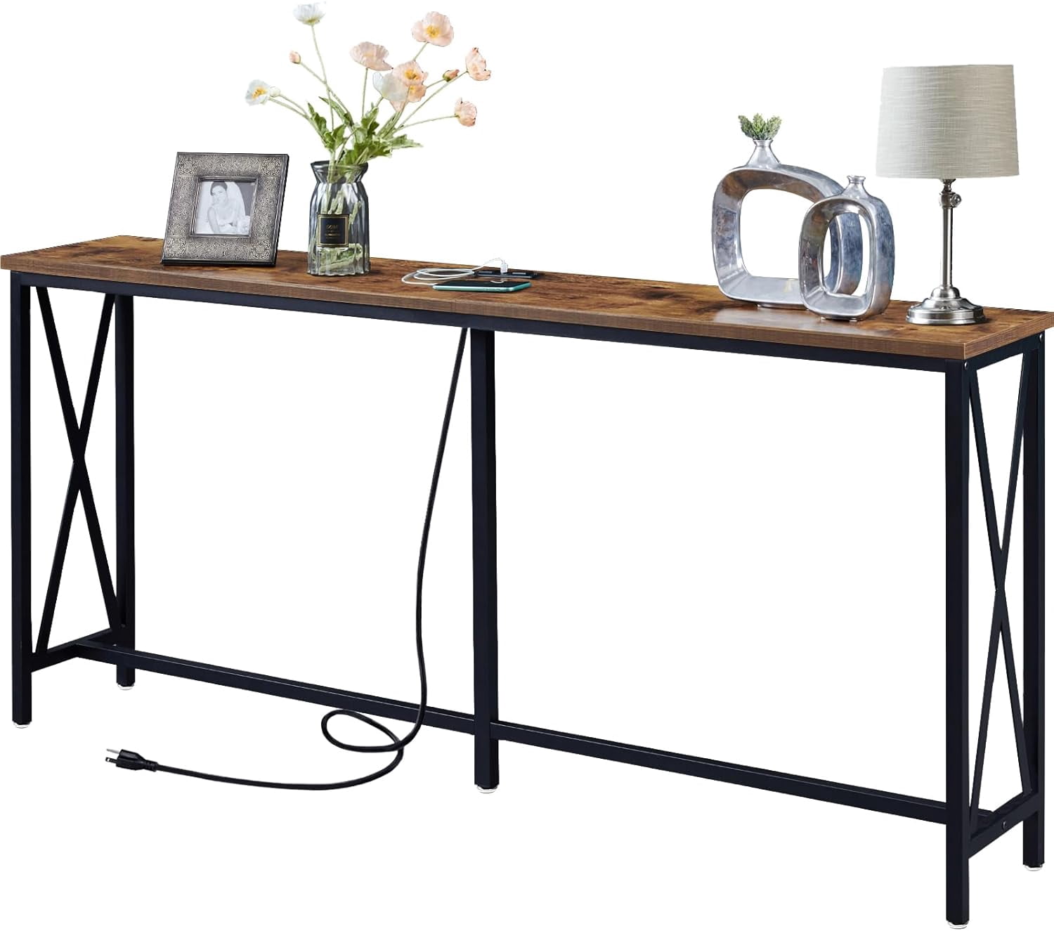 70 Inch Console Table with Outlets and USB-C Port, Extra Long Behind ...