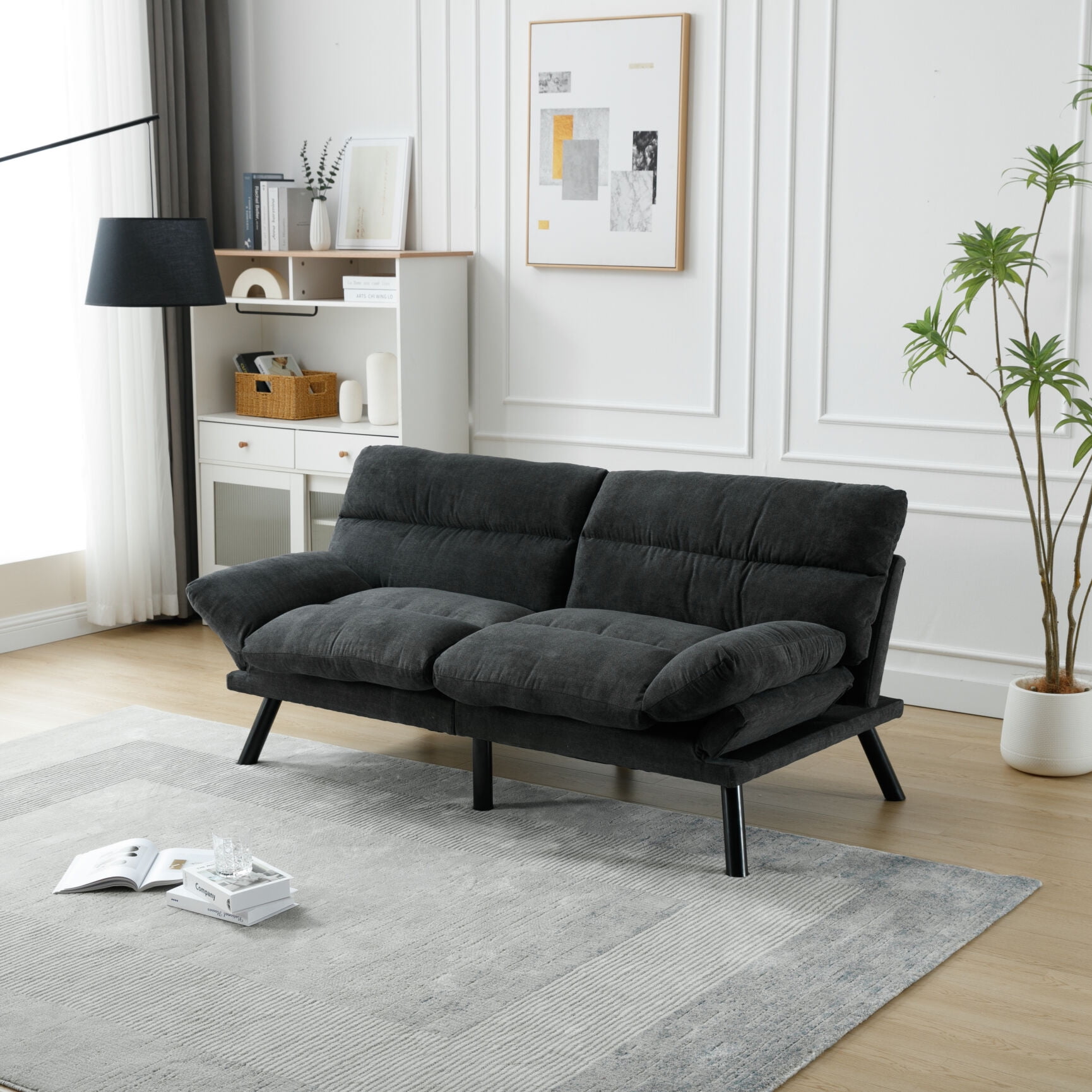 70-Inch Convertible Futon Sofa Bed with Adjustable Backrest & Armrests ...