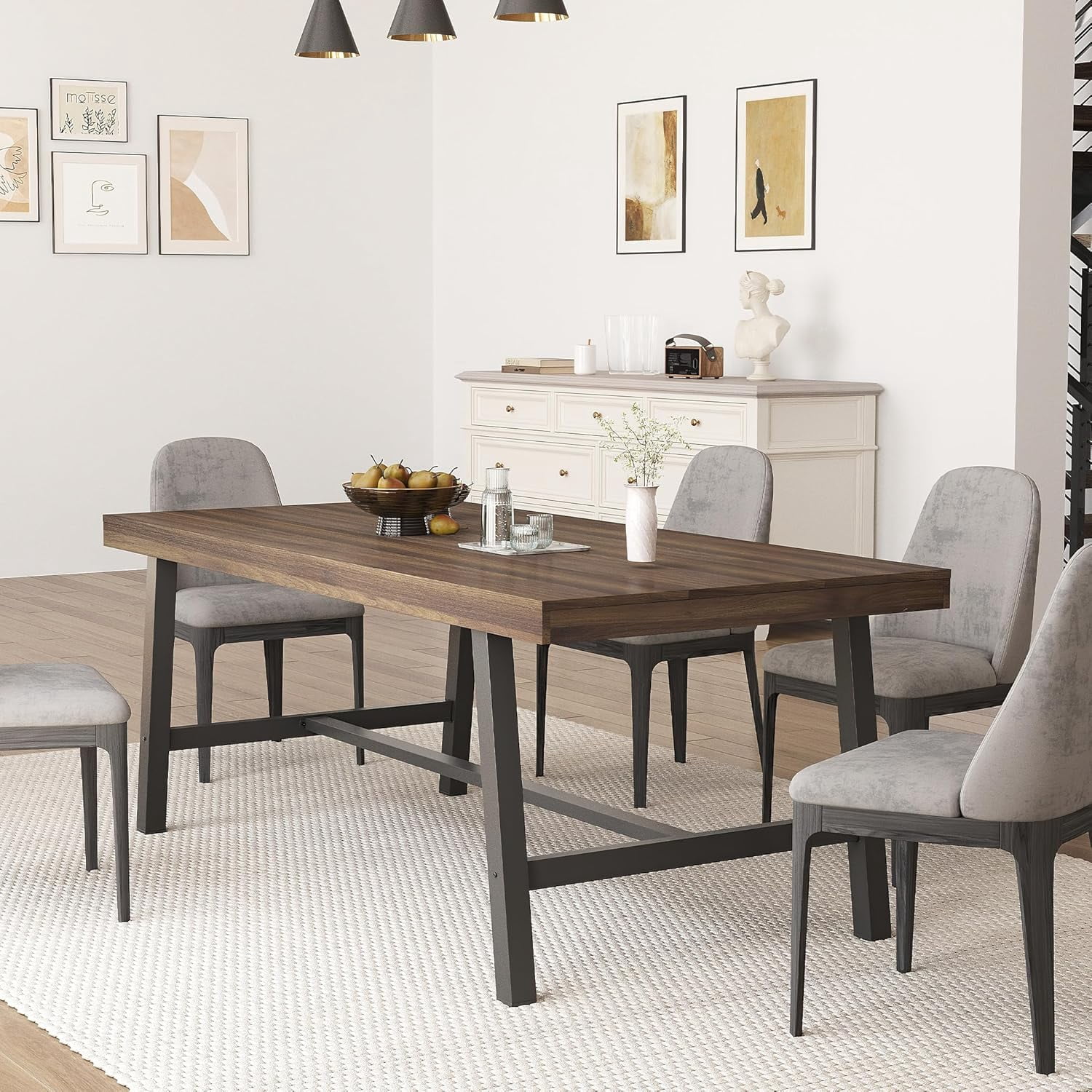 70 Inch Farmhouse Dining Table for 6 to 8, Large Rectangular Dinner ...