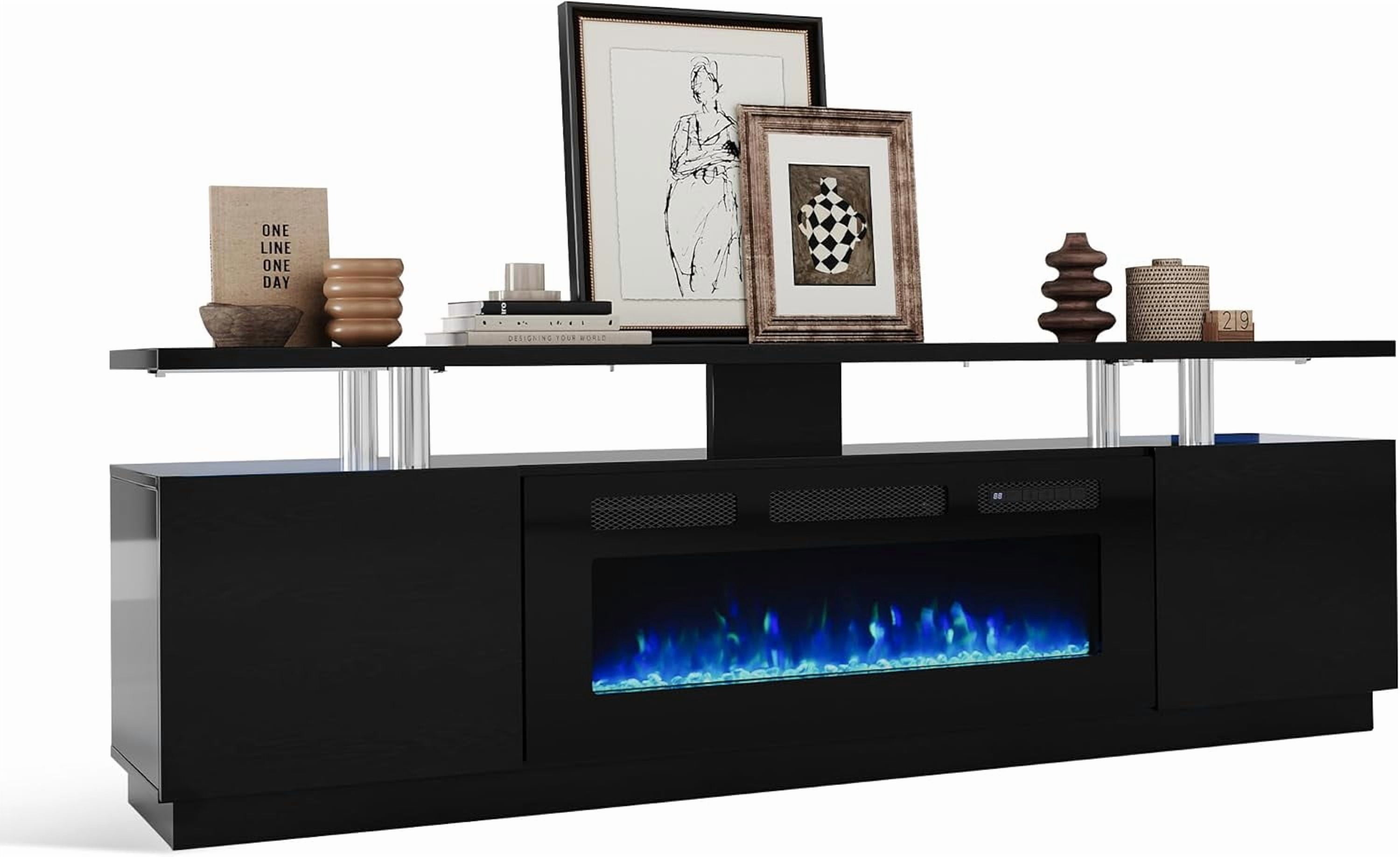 70 Inch Fireplace TV Stand with 36" Electric Fireplace, 12 Flame Colors ...