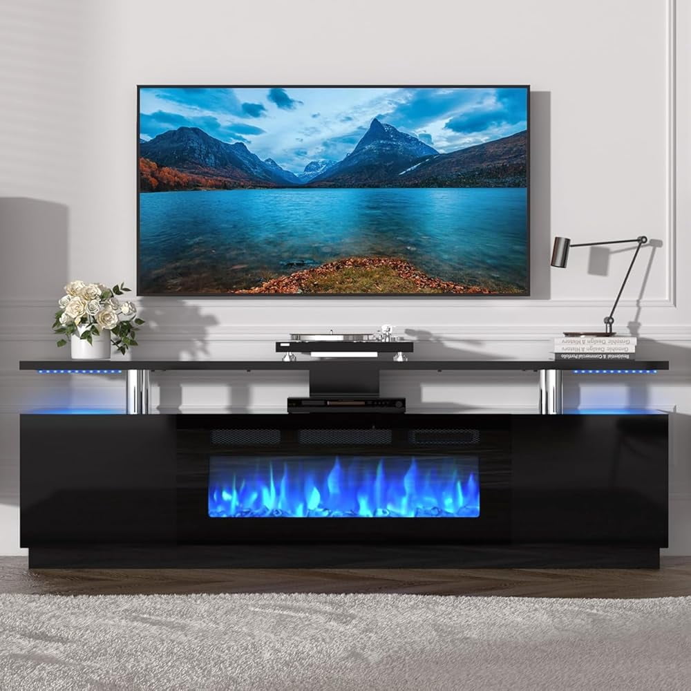 70 Inch Fireplace TV Stand, 36" Electric Fireplace Heater with 12 Flame ...