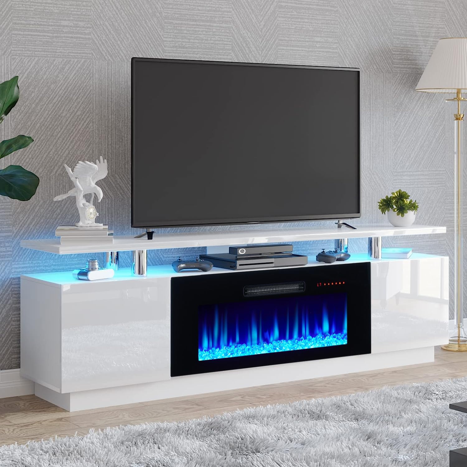 70 Inch Fireplace TV Stand with 36" Electric Fireplace, Modern High ...