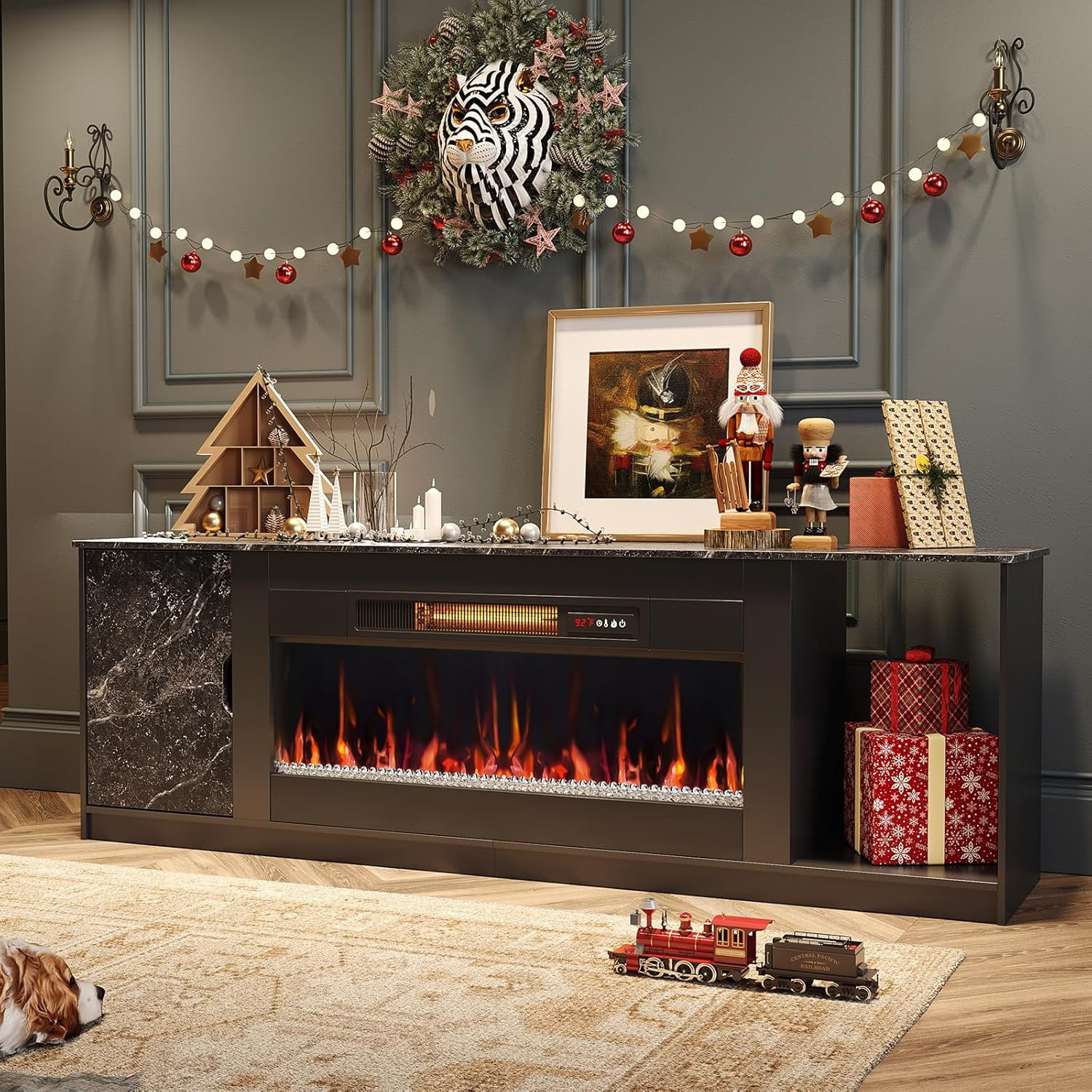 70 Inch Fireplace TV Stand with 36" Fireplace Media Entertainment ...