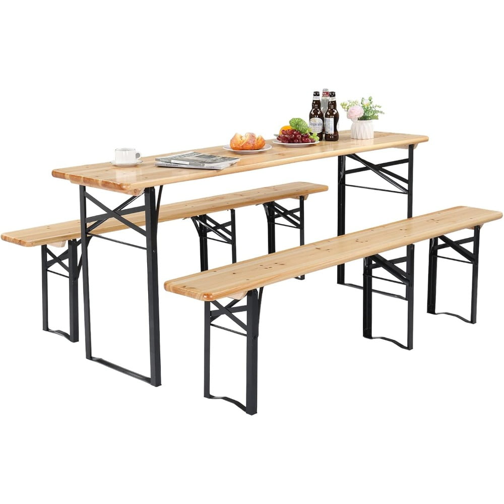 70 Inch Folding Picnic Tables with Benches Set,Weather-Resistant Wooden ...
