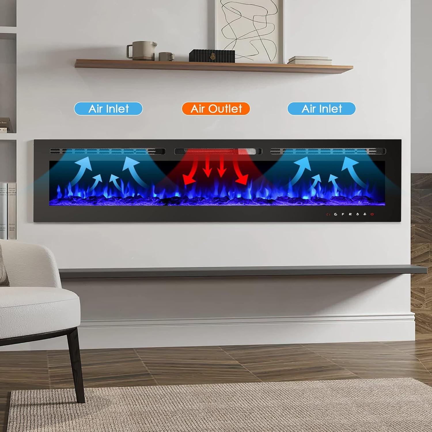 70 Inch Freestanding Electric Fireplace with 12 Flame Colors, Remote Control, 750/1500W ...
