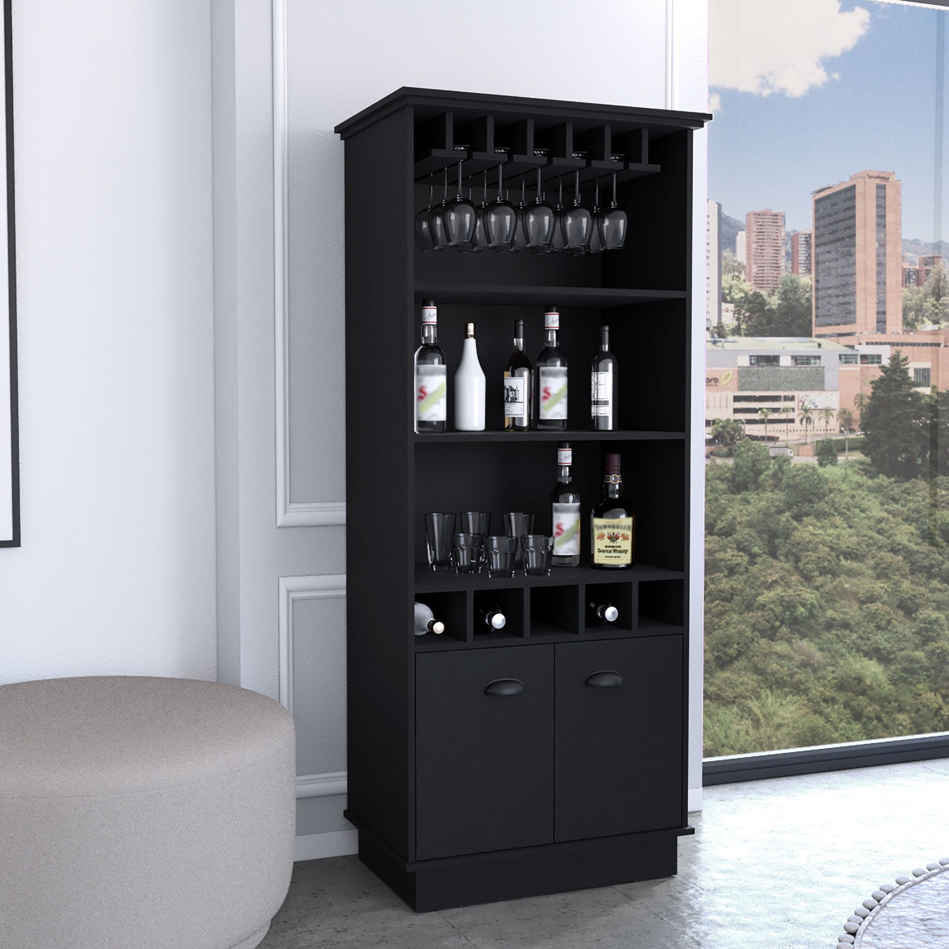 70-Inch High Bar Cabinet with Shelves | Ample Room for Decor and Books ...