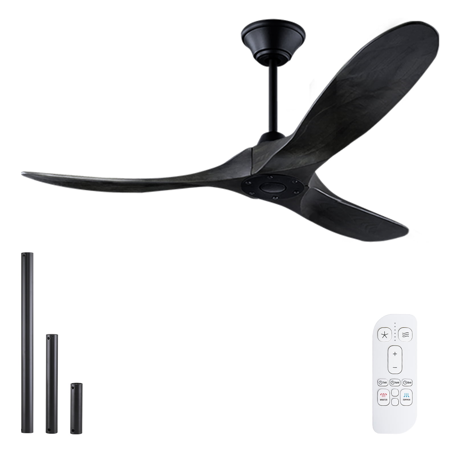 70 inch Large Ceiling Fan No Light with Remote, Modern Black 3 Wood ...