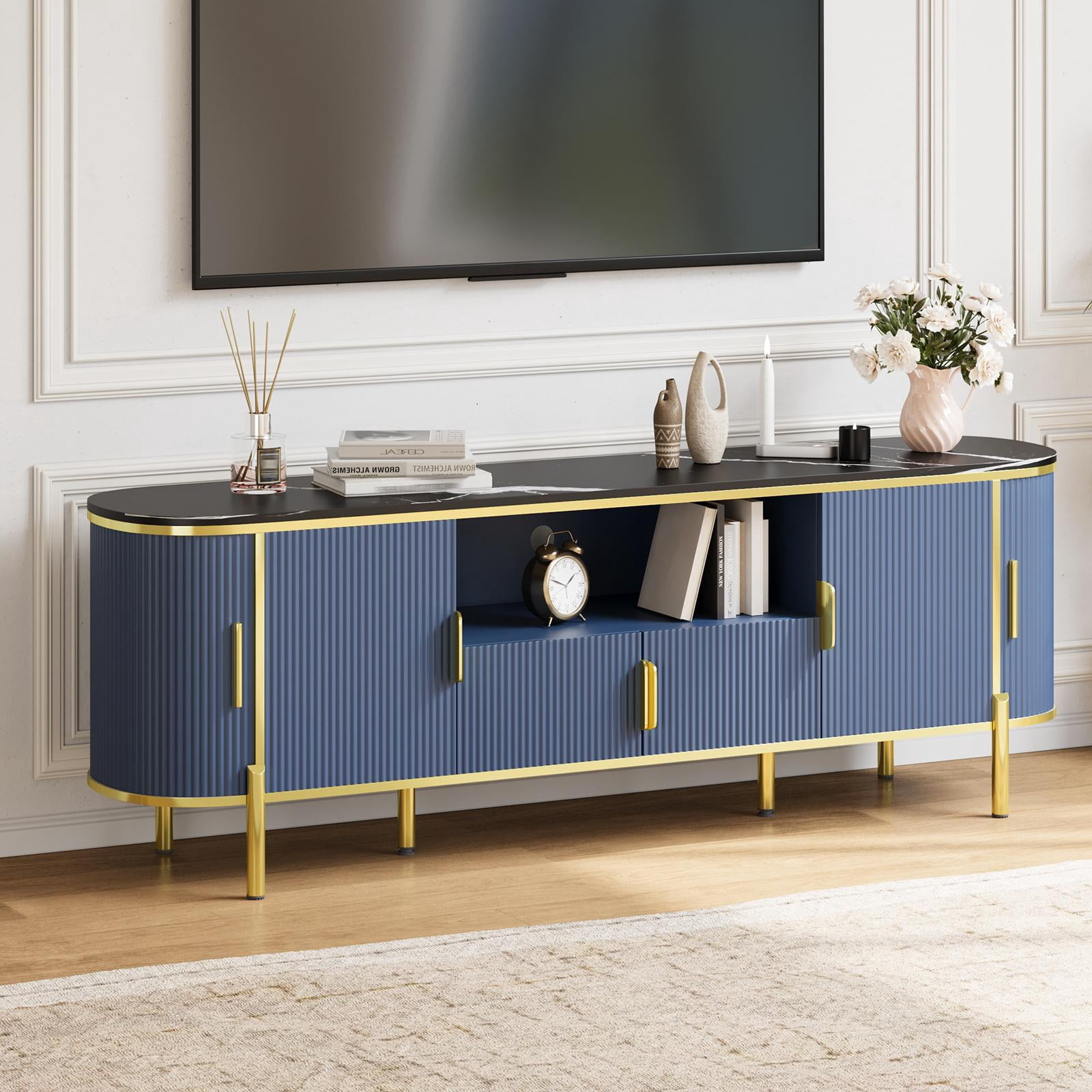 70 Inch Luxury Four-Door TV Stand, Modern Entertainment Center with MDF ...