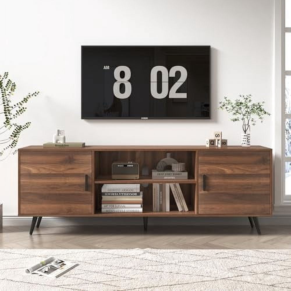 70 Inch Mid Modern TV Stand for 75 Inch TV, Wood TV Stand with Storage ...