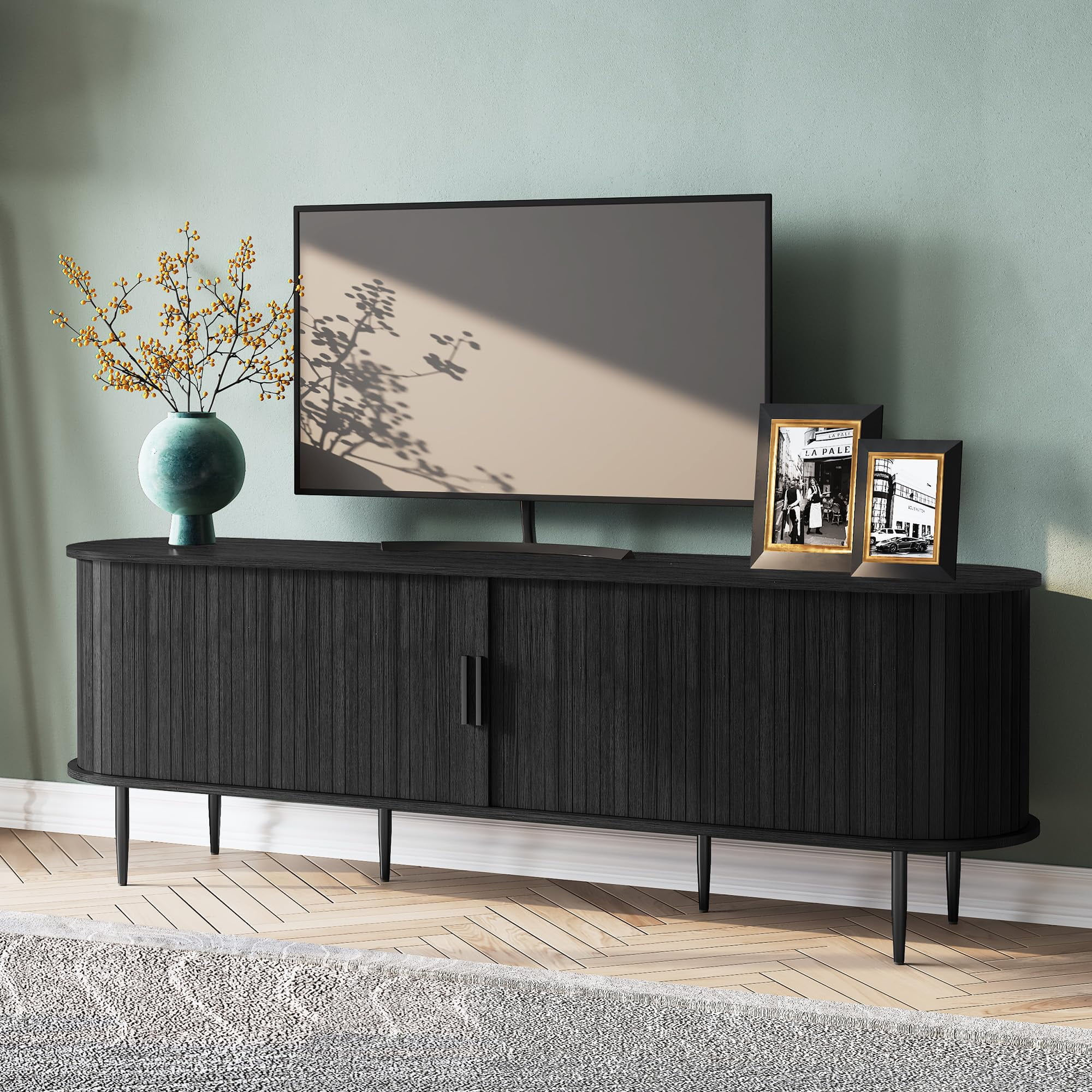 70 Inch Modern TV Stand with Tambour Door for 80 Inch TVs, Fluted ...