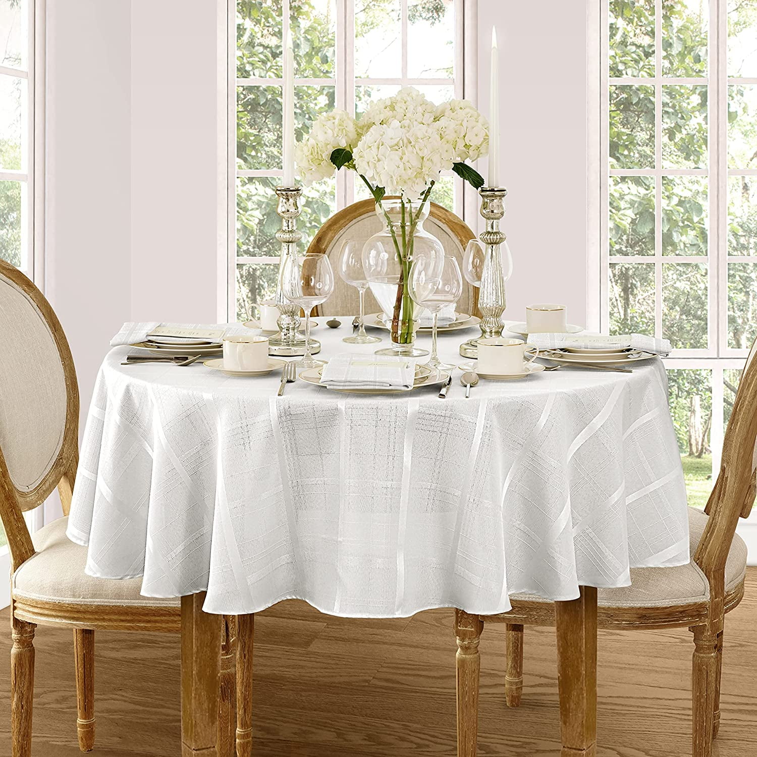 70 Inch Round Fabric Tablecloth, Elegance Plaid, 100% Polyester, No ...