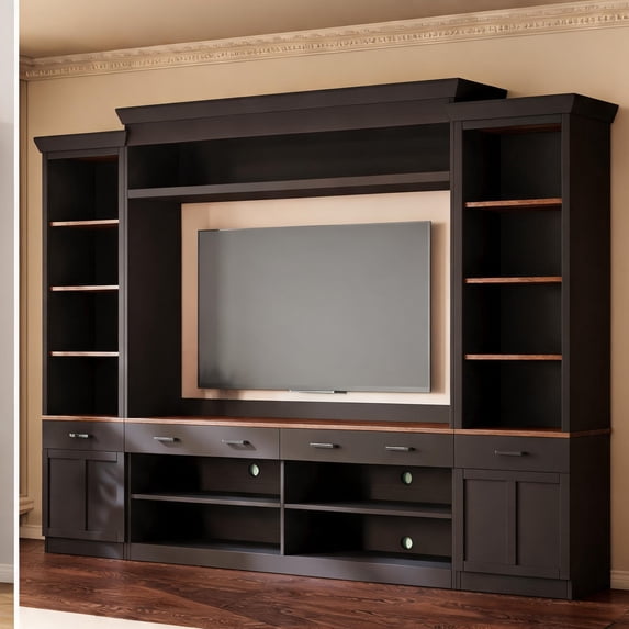 70-Inch TV Compatible Farmhouse Entertainment Center, Black-Toned MDF ...