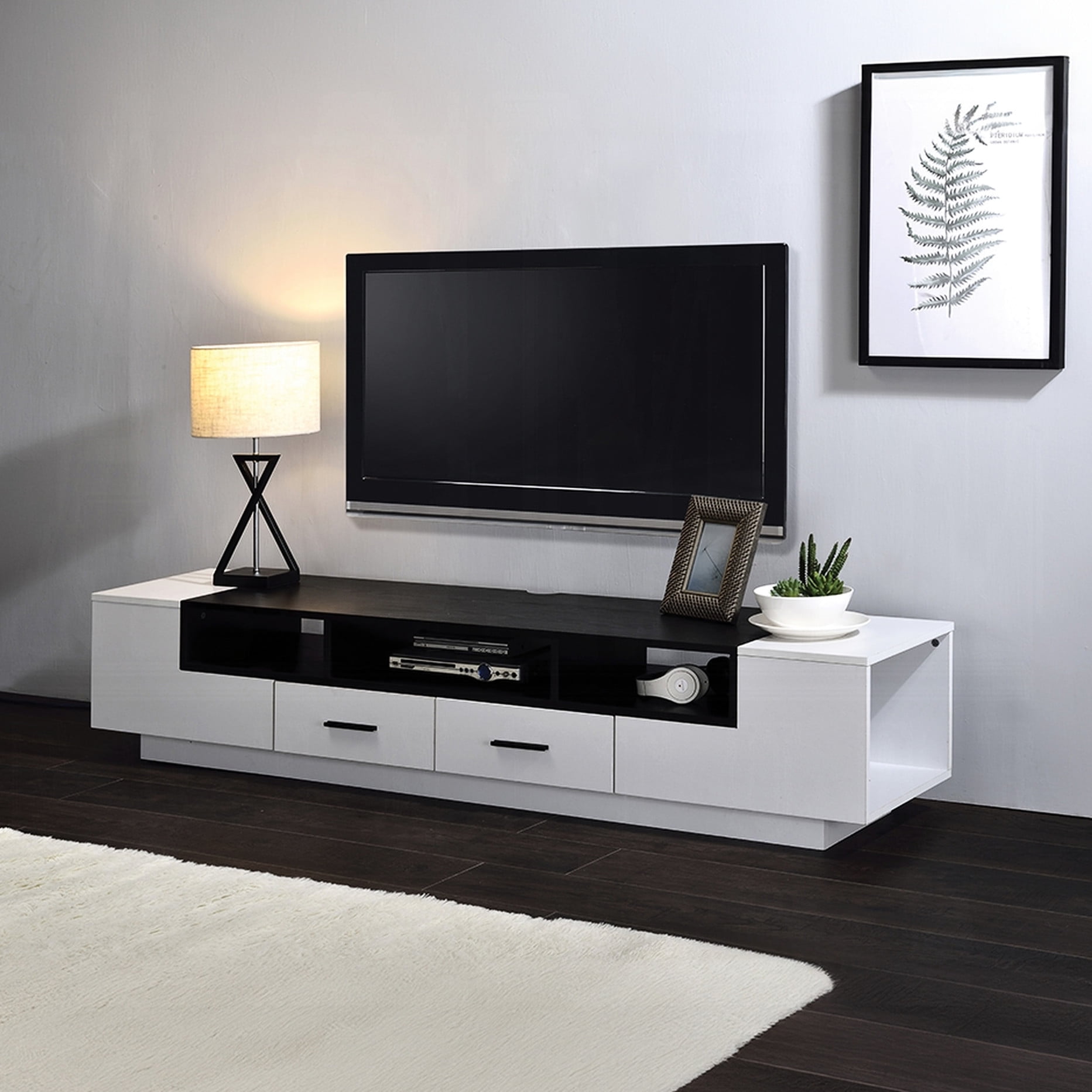 70-Inch TV Stand with Concealed Drawer Storage - Adds Style to Living ...